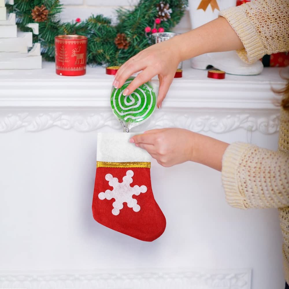 LucyPhy 24 Pack Christmas Mini Stockings Tableware Holders Christmas Socks Decorations Spoon Fork Bag Candy Pouch Bag for Xmas Party Tree Dinner Table Home Ornaments