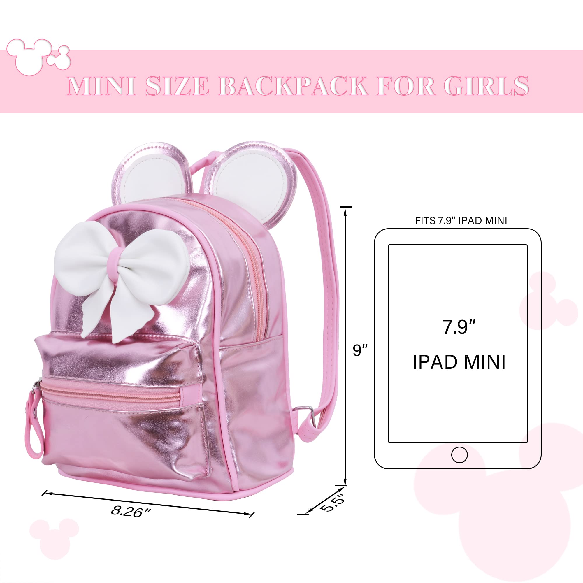 Cloele Mini Toddler Backpack for Girls Waterproof Small Mouse Ears Backpack Purse Lightweight for Girls 2 Years Old Back Pack Kids Mini Travel Bag Bowknot Backpack Pink