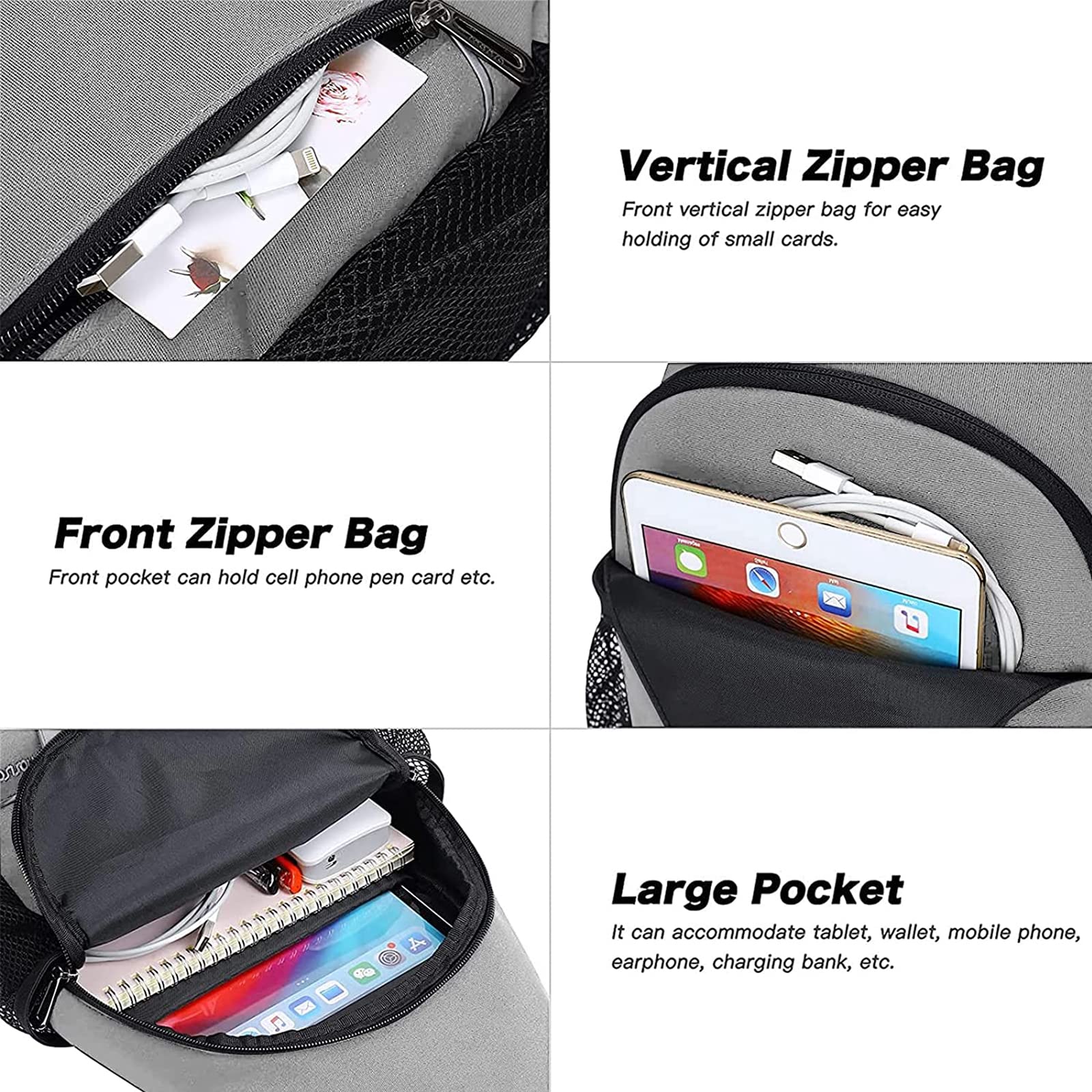 MOSISO Sling Backpack,Multipurpose Travel Hiking Daypack Rope Crossbody Shoulder Bag with Front Buckle Pouch&Reflective Strip, Black