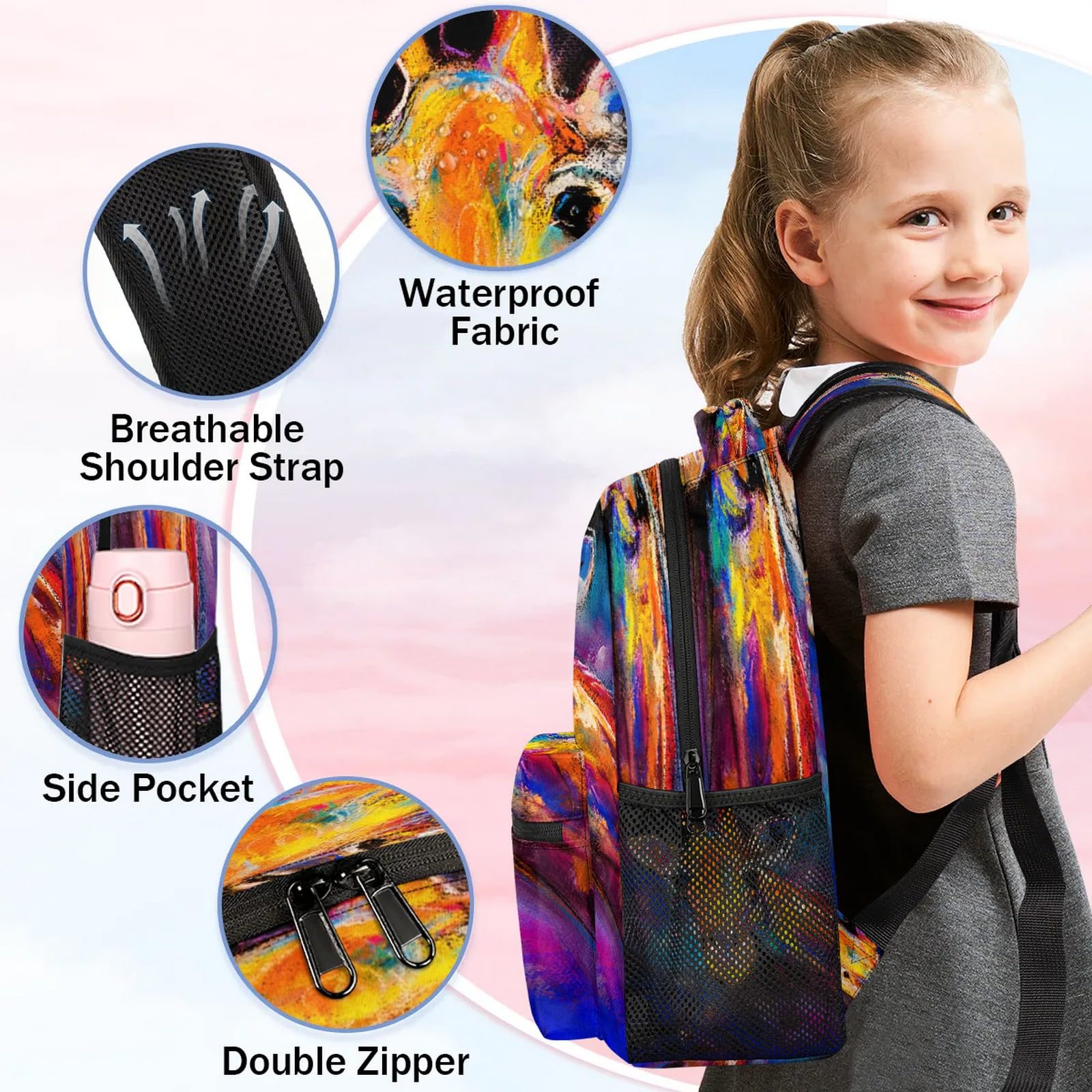 Cute Giraffe Backpack for Girls Boys Kids School Student Bookbag Galaxy Nebula Laptop Backpack 14 Inch Travel Daypack Computer Bag for Women Teenager College Work