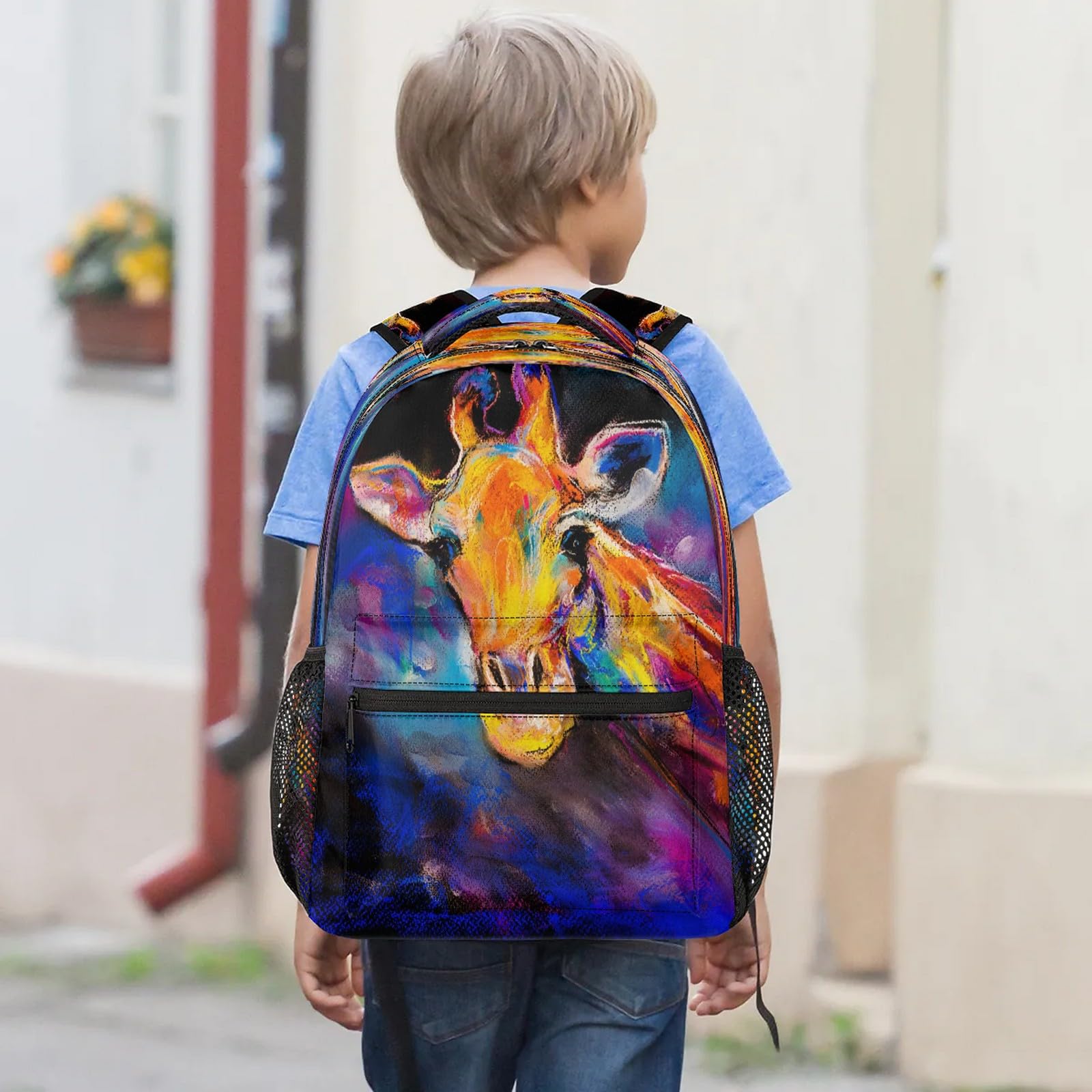Cute Giraffe Backpack for Girls Boys Kids School Student Bookbag Galaxy Nebula Laptop Backpack 14 Inch Travel Daypack Computer Bag for Women Teenager College Work