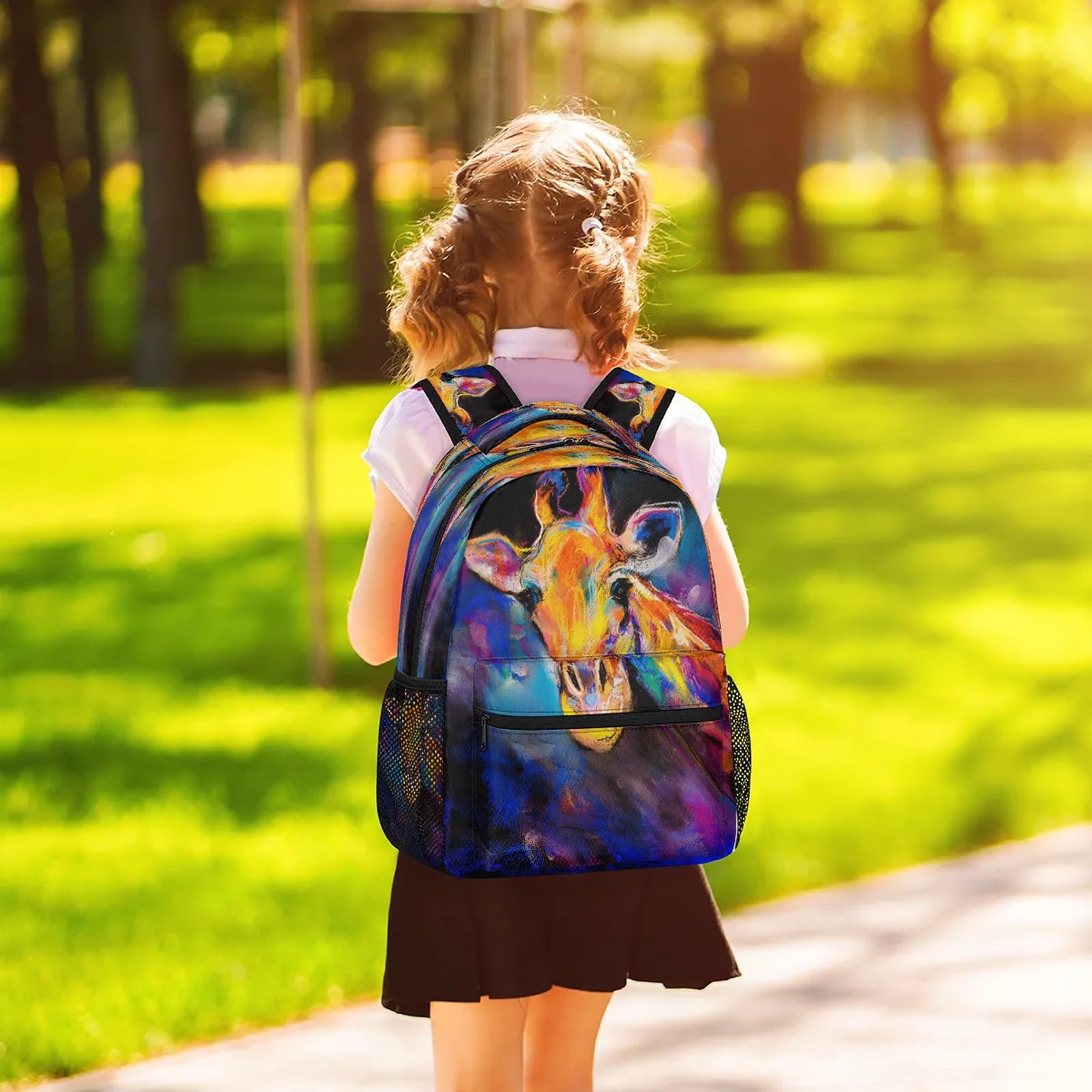 Cute Giraffe Backpack for Girls Boys Kids School Student Bookbag Galaxy Nebula Laptop Backpack 14 Inch Travel Daypack Computer Bag for Women Teenager College Work