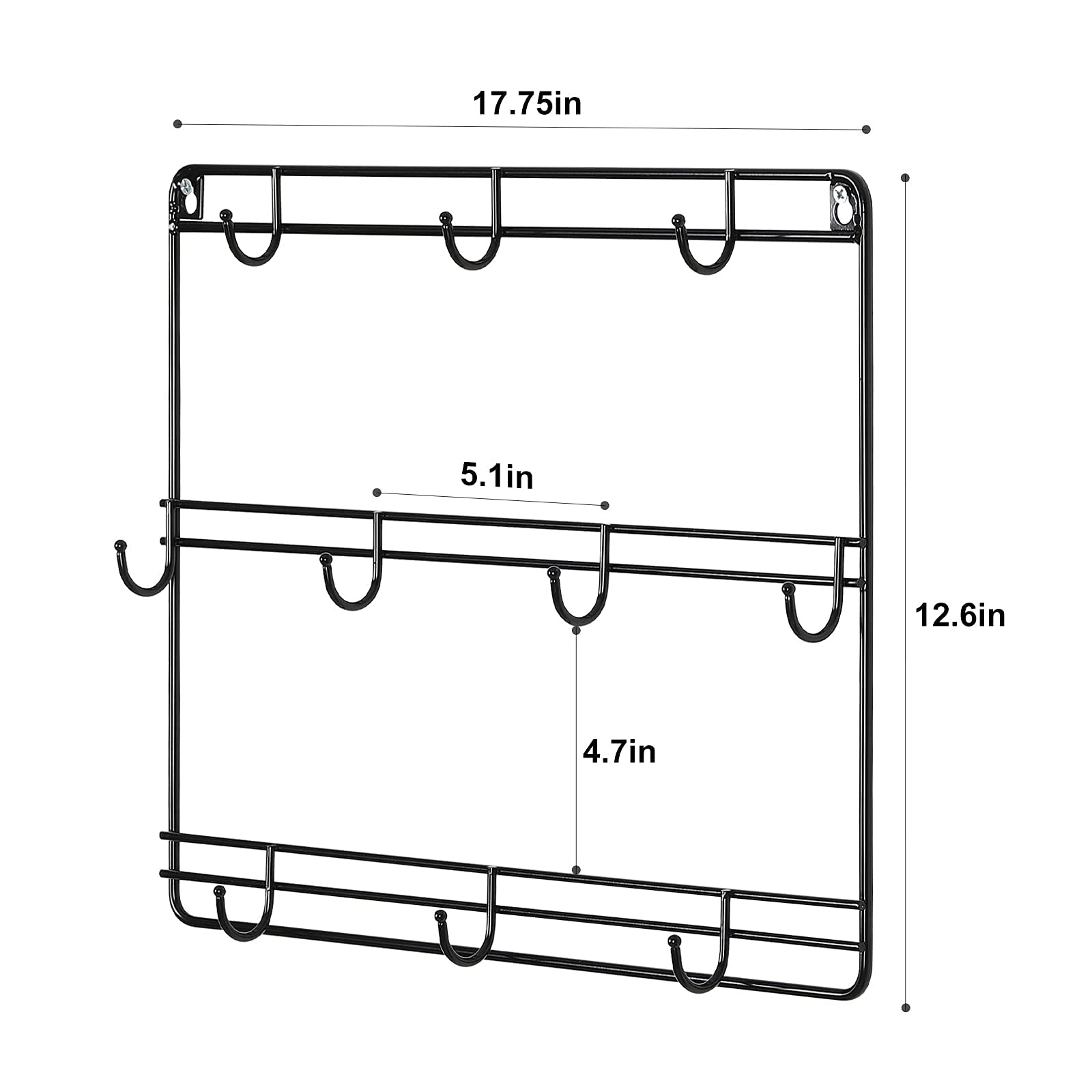 MOOACE Mug Rack Cup Holder, 3-Tier Metal Wall Mounted Coffee Mug Storage Rack with 10 Hooks, Cup Display Organizer for Coffee Mugs, Tea Cups and Mason Jars, Set of 2