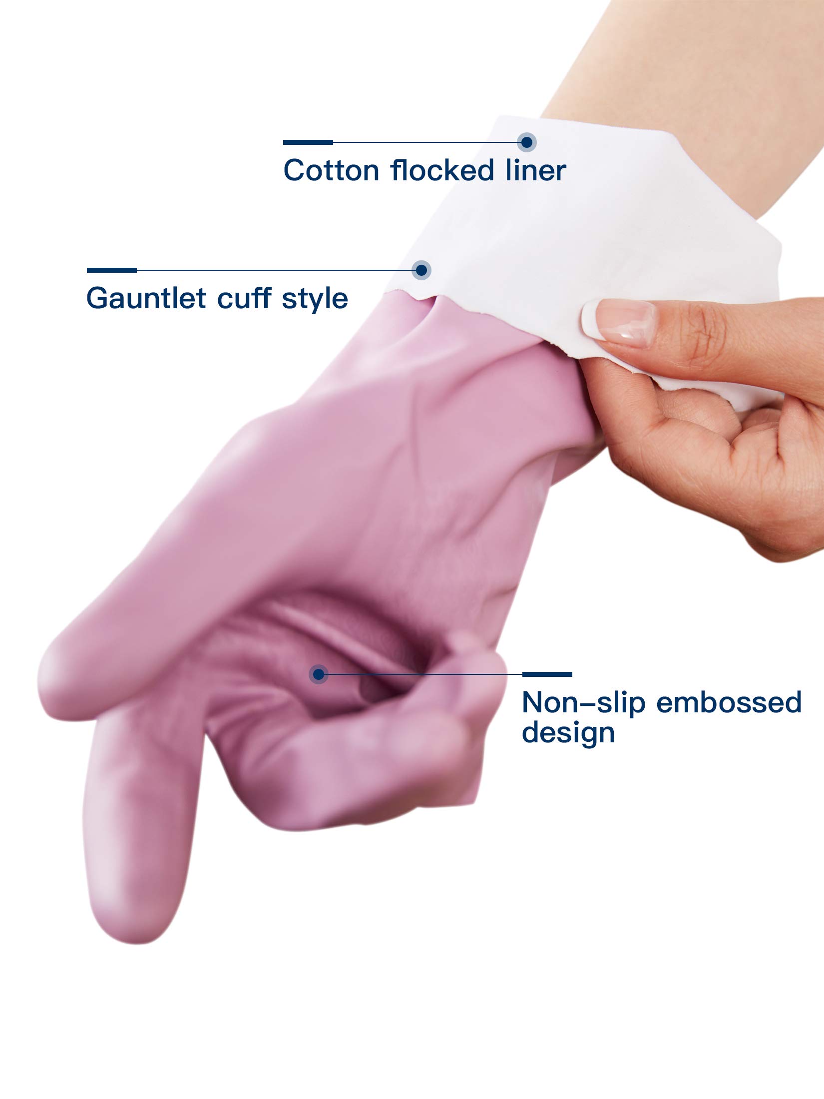 wahoo PVC Dishwashing Cleaning Gloves, Skin-Friendly, Reusable Kitchen Gloves with Cotton Flocked Liner, Non-Slip, Medium