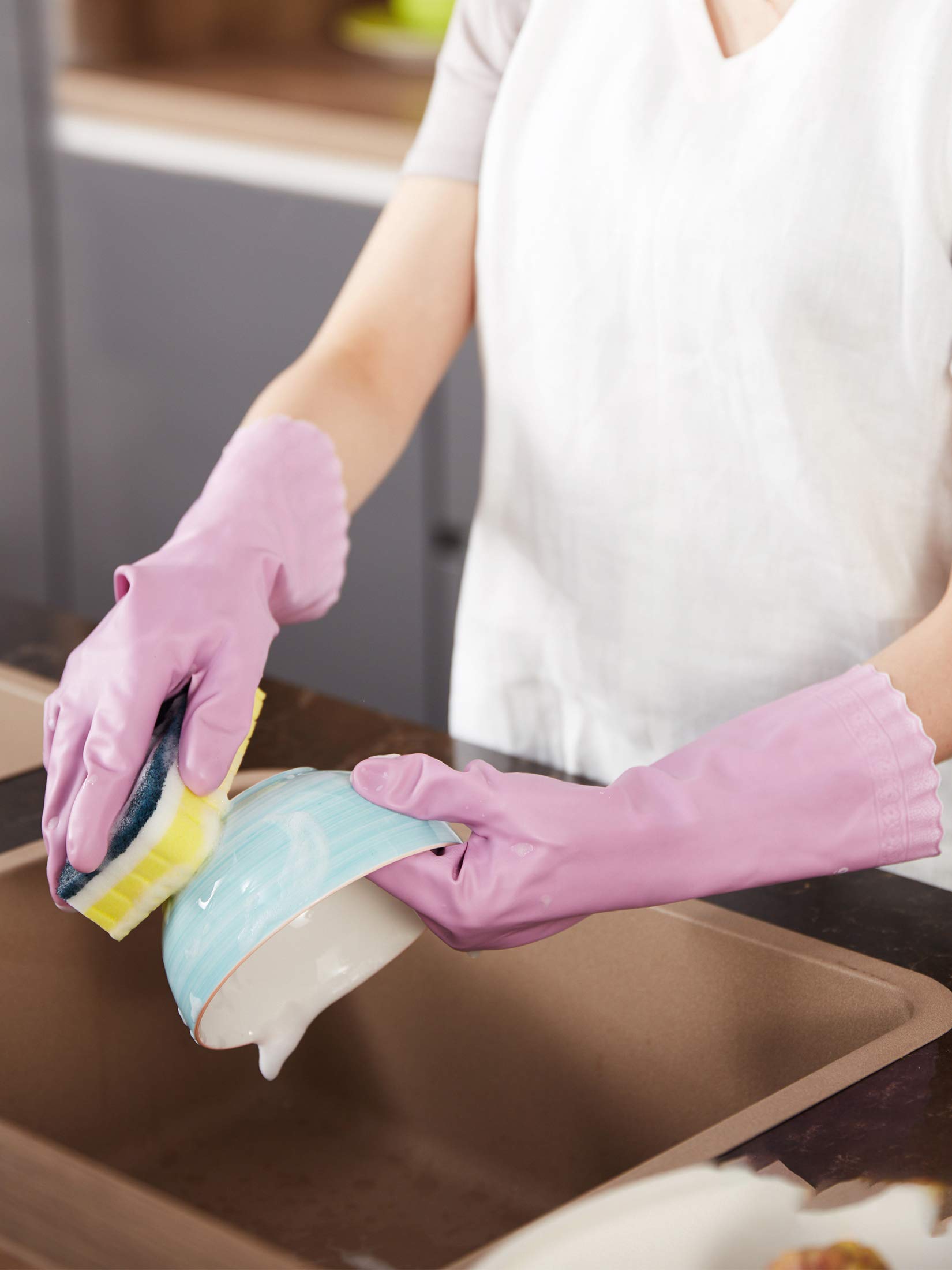wahoo PVC Dishwashing Cleaning Gloves, Skin-Friendly, Reusable Kitchen Gloves with Cotton Flocked Liner, Non-Slip, Medium