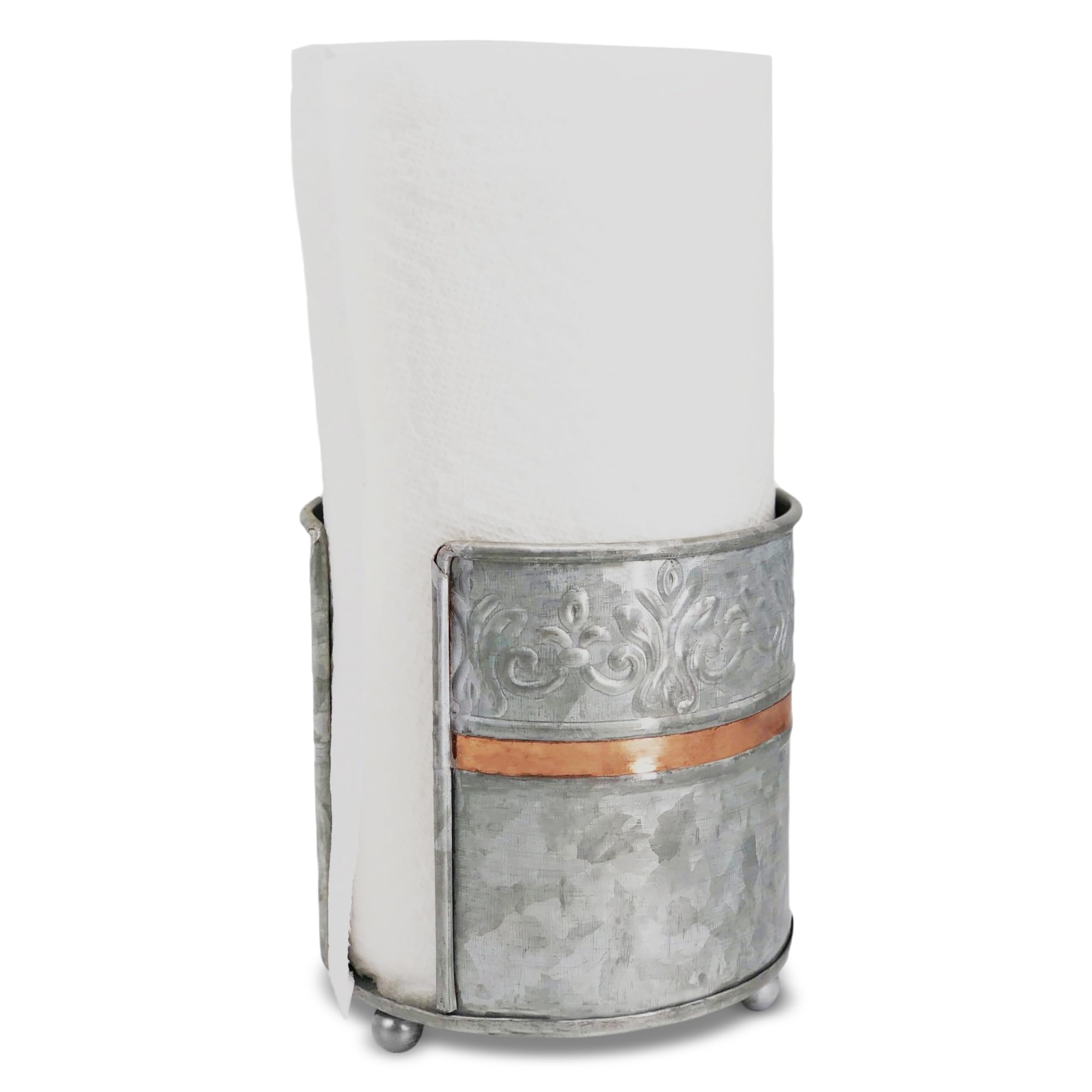 Autumn Alley Farmhouse Galvanized Kitchen Paper Towel Holder – Vintage Style Weighted Countertop Design – Rustic Warm Copper Accent with Galvanized Metal for Industrial Flair