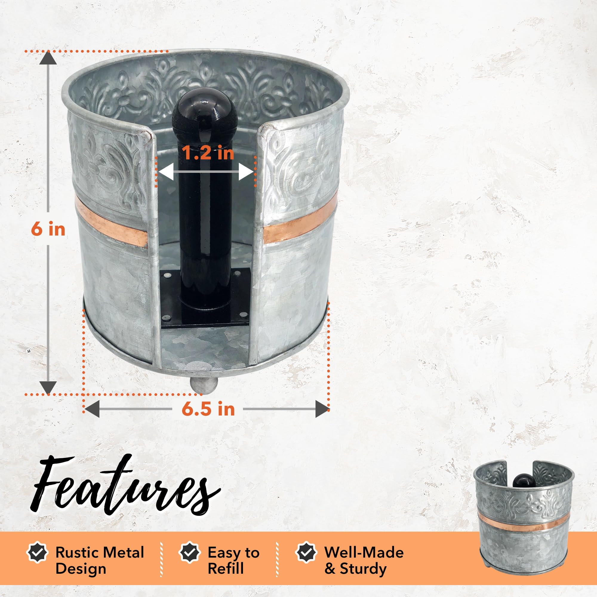 Autumn Alley Farmhouse Galvanized Kitchen Paper Towel Holder – Vintage Style Weighted Countertop Design – Rustic Warm Copper Accent with Galvanized Metal for Industrial Flair