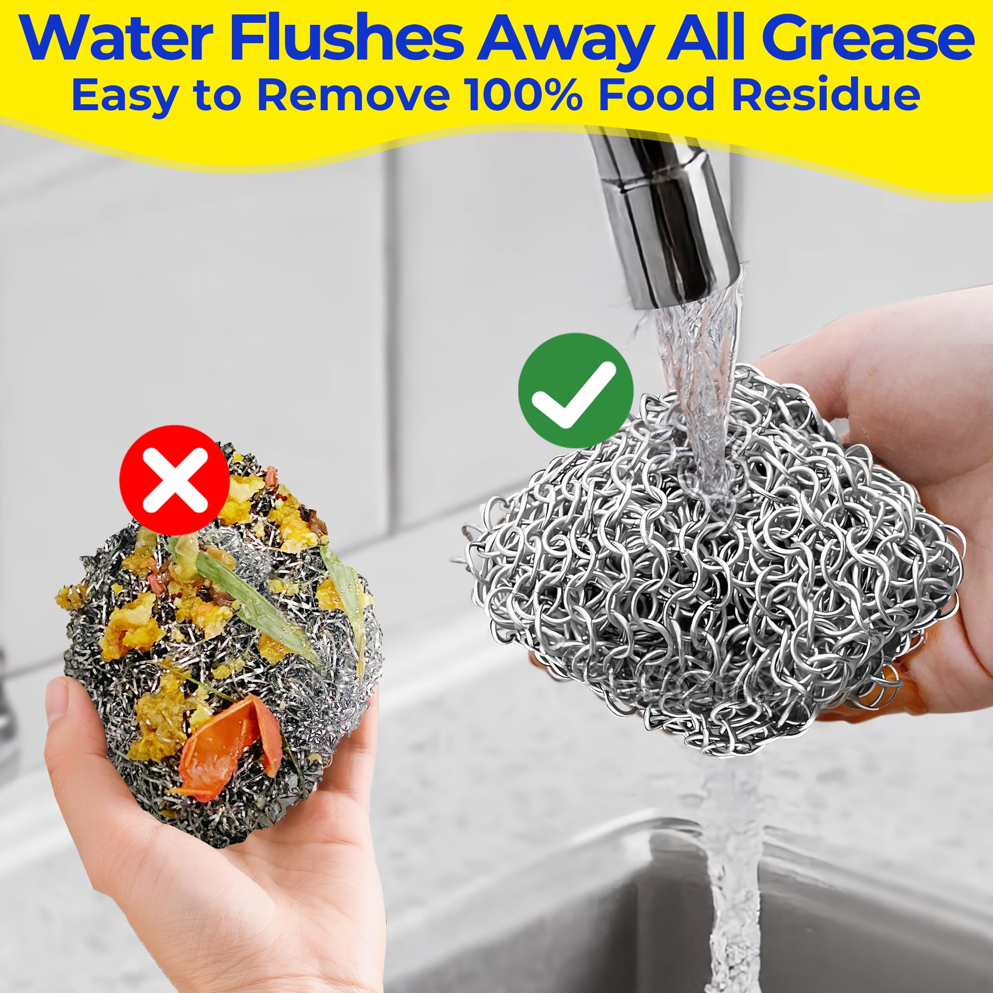 Amagabeli Cast Iron Cleaner 8"x6" Rectangle Metal Scrubber with Hanging Ring 316 Premium Stainless Steel Chainmail Scrubber for Cast Iron Pans CS03