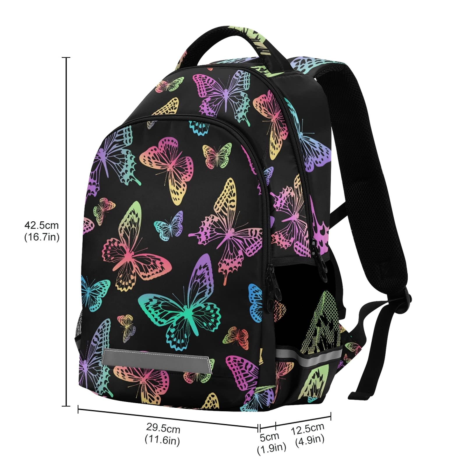 MCHIVER Rainbow Butterfly Kids Backpack for Boys & Girls 16.7 Inch - All Over Printed Back Pack for Teen With Adjustable Buckle,Bulk Backpacks for School & Travel