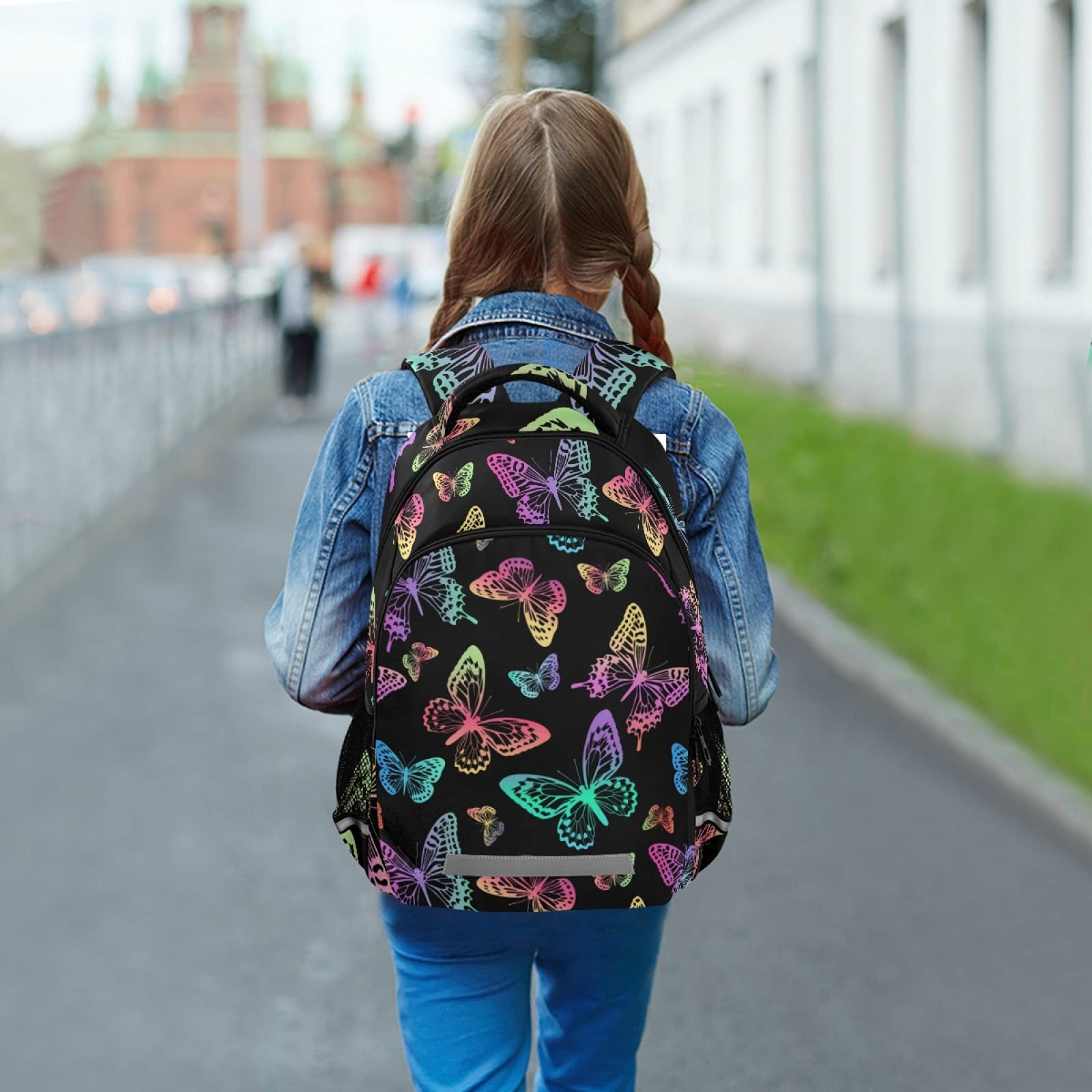 MCHIVER Rainbow Butterfly Kids Backpack for Boys & Girls 16.7 Inch - All Over Printed Back Pack for Teen With Adjustable Buckle,Bulk Backpacks for School & Travel