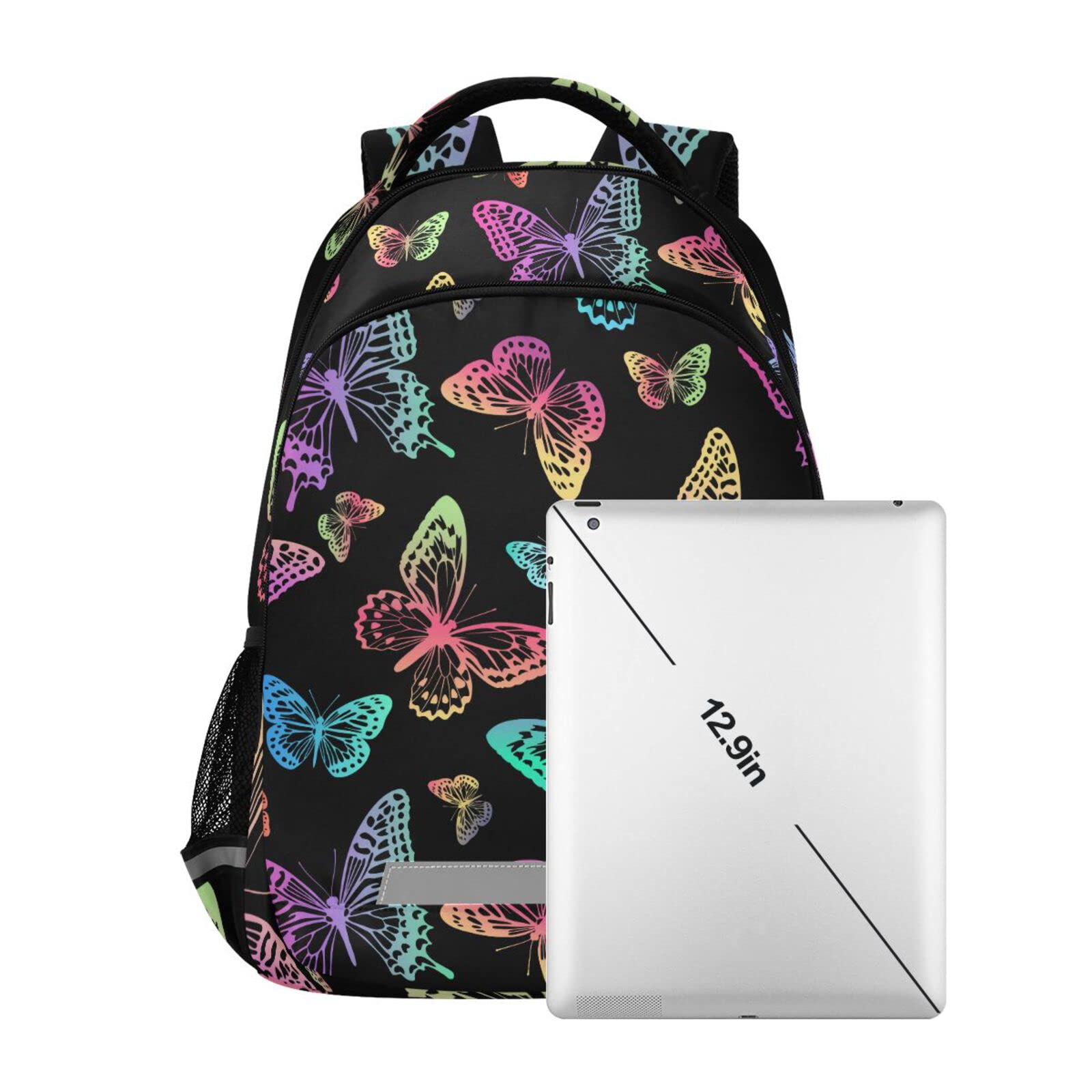 MCHIVER Rainbow Butterfly Kids Backpack for Boys & Girls 16.7 Inch - All Over Printed Back Pack for Teen With Adjustable Buckle,Bulk Backpacks for School & Travel