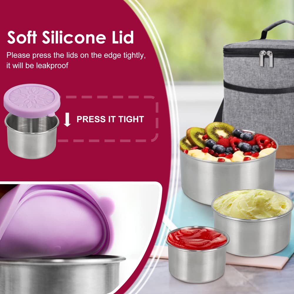 LIHONG Stainless Steel Containers with Lids,Snack Containers,Sauce Containers,Lunch Box for Kids Adults,Rustproof,Leakproof,Easy Open,Set of 3(3.4oz, 7oz,13oz)