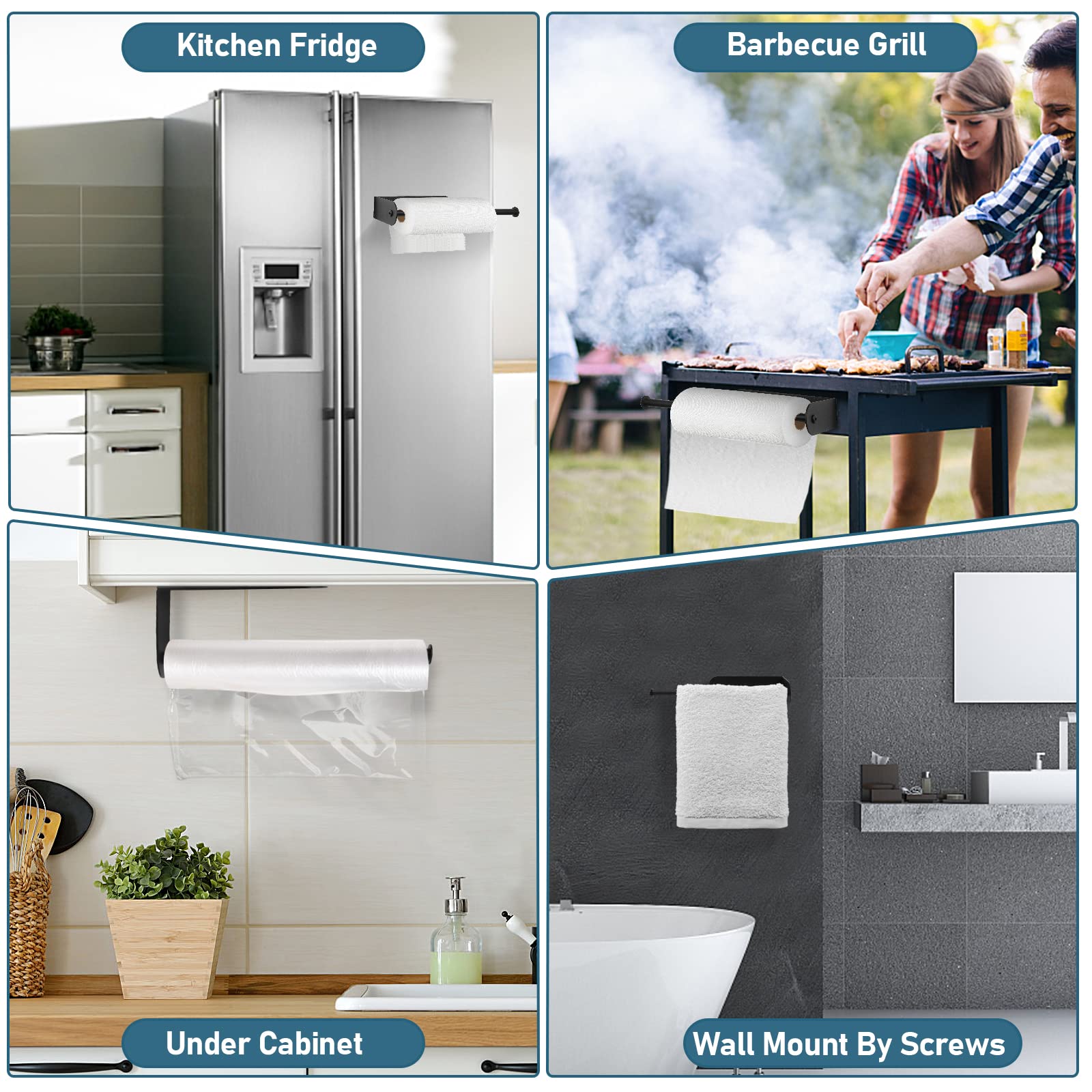 Magnetic Paper Towel Holder,Togbcee 12" Multifunctional Ktchen Towel Rolls Bar with Strong Magnet Backing-Stable Stick to Any Ferrous Surface-Fit Refrigerator,Grill etc. (Carbon Steel Black)