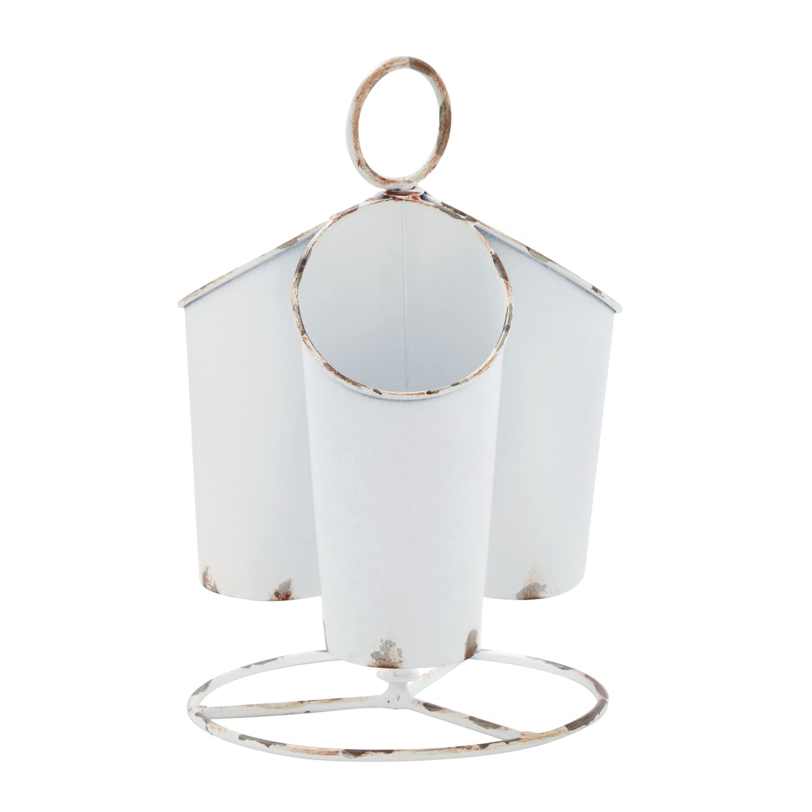 Rotating Kitchen Utensil Holder for Countertop with 3 Compartments, White Flatware Caddy (6 x 10 In)
