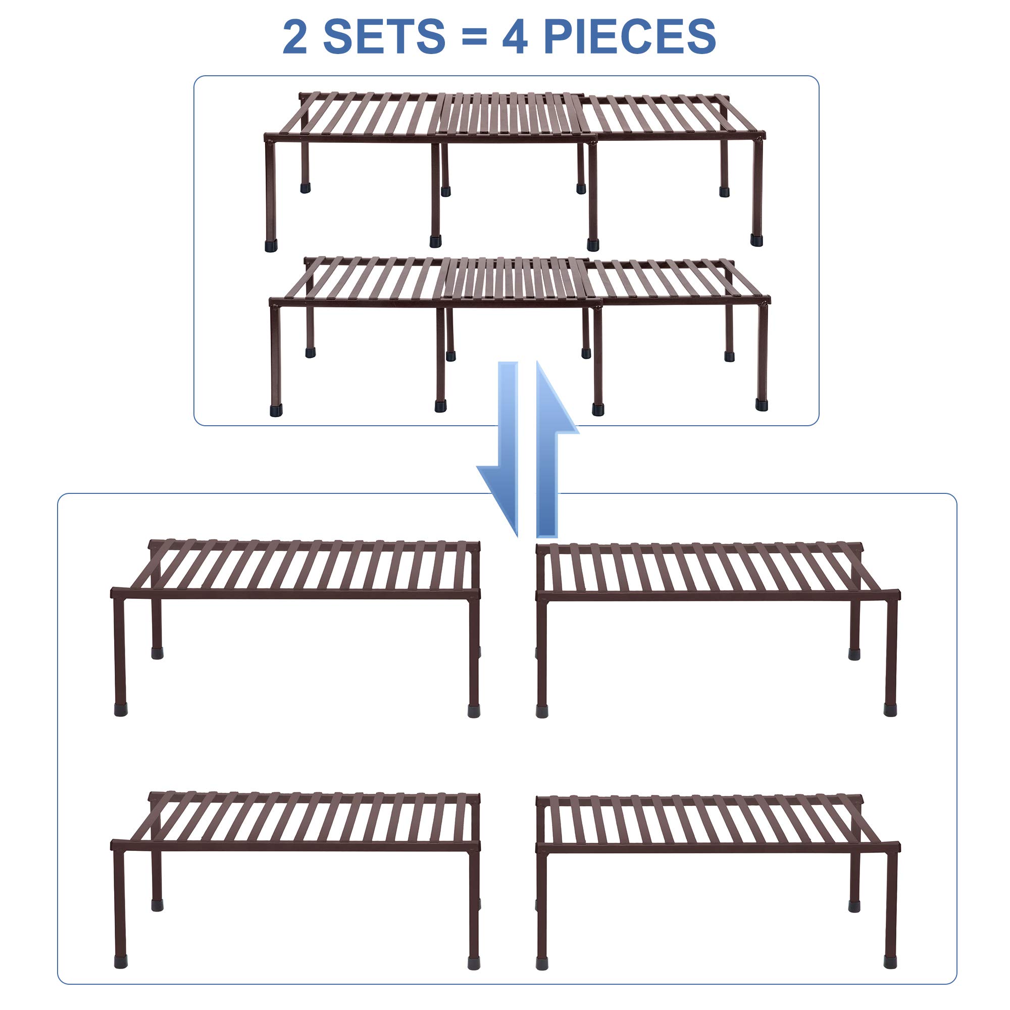 STORAGE MANIAC Set of 4 Kitchen Rack, Expandable Kitchen Storage Rack, Kitchen Shelf Organizer Rack, Adjustable Kitchen Bakers Rack, Kitchen Organization Shelf Rack for Cabinet, Bathroom, Bronze