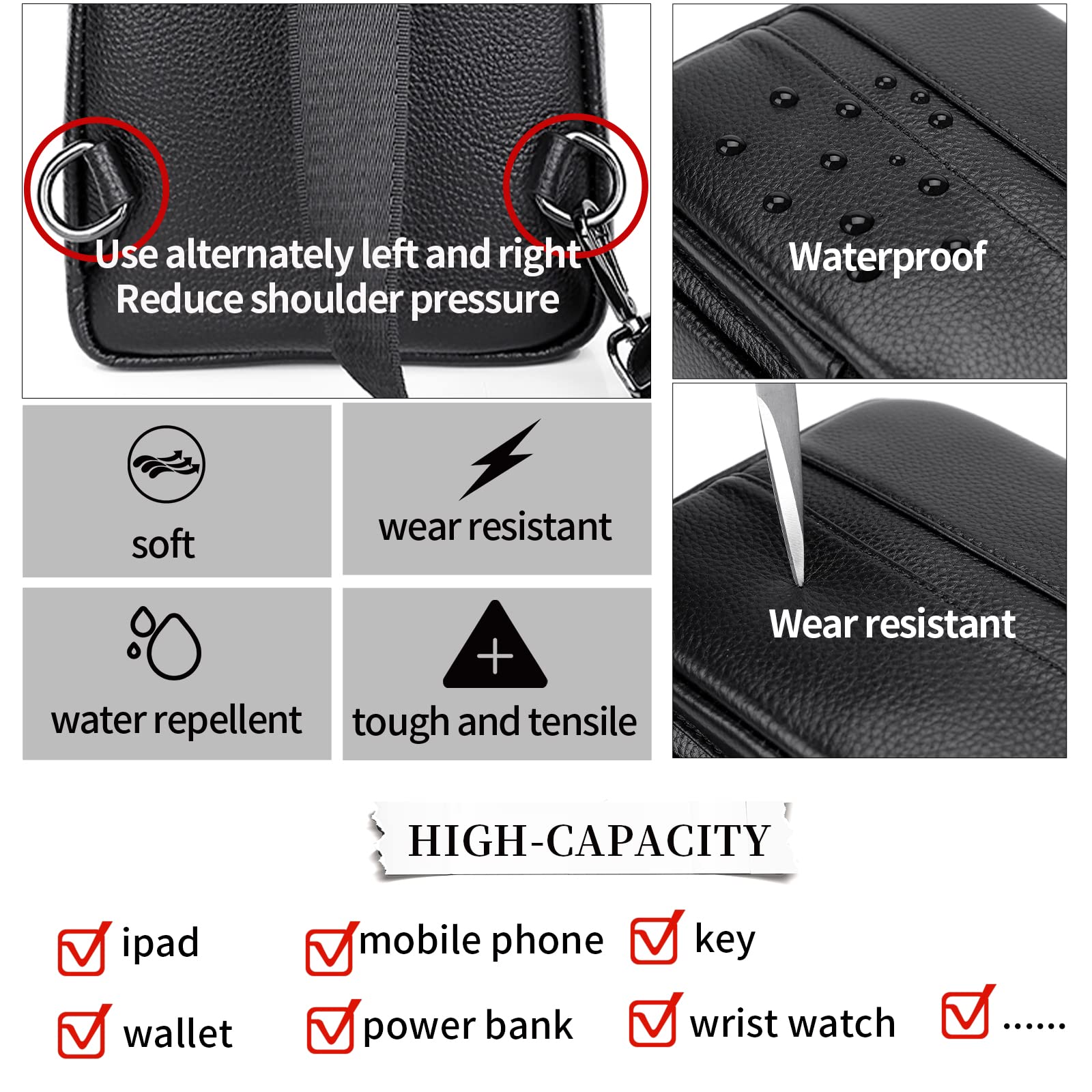 FSD.WG sling Backpack for Men Chest Bag Crossbody Shoulder Bags Travel Bag Purse for Men with Water Resistant