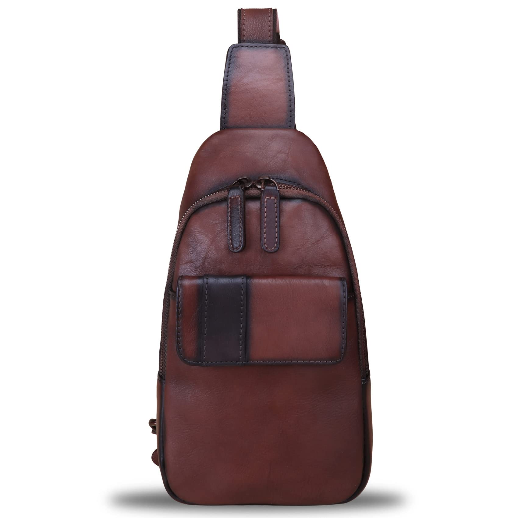 Genuine Leather Sling Bag Hiking Sling Backpacks Fanny Pack Vintage Handmade Crossbody Chest Daypack Shoulder Bag (Coffee)