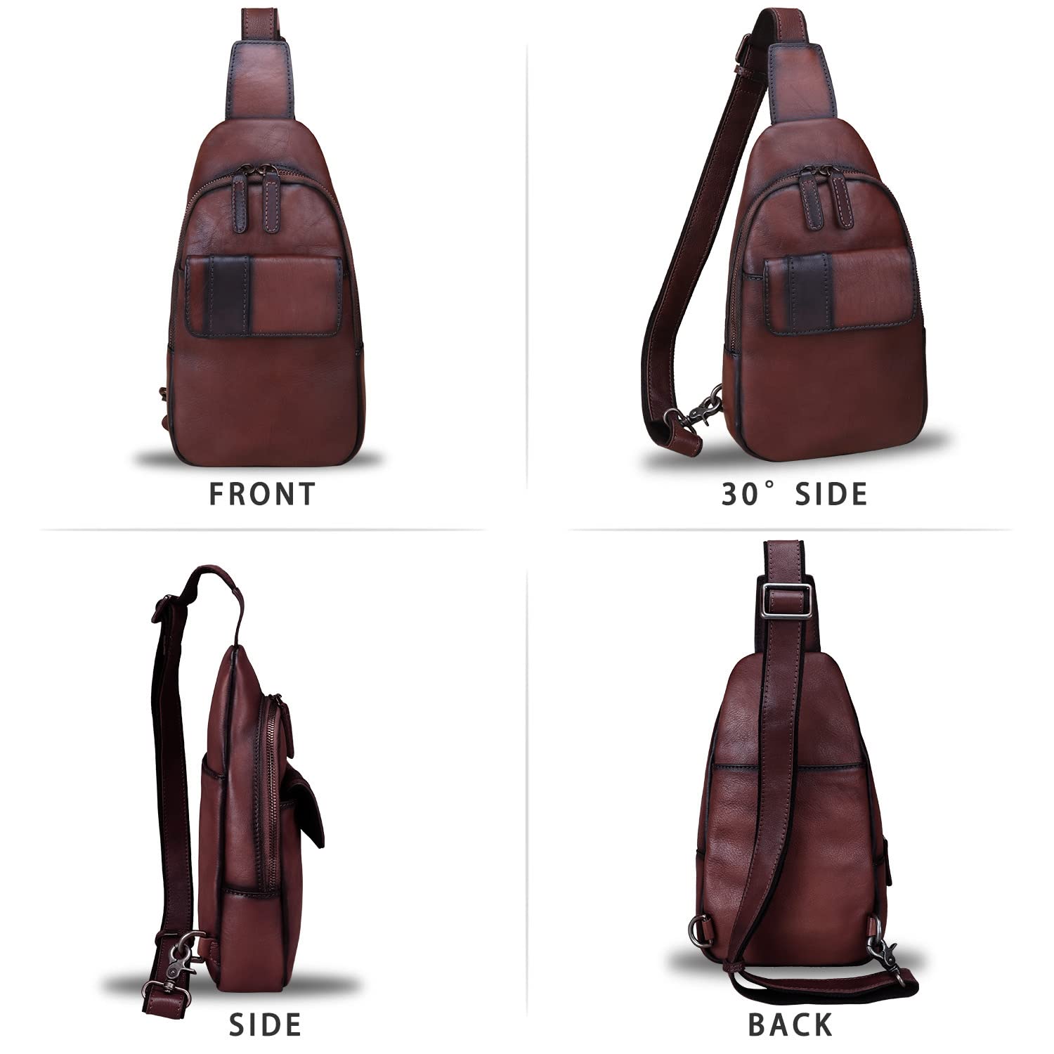 Genuine Leather Sling Bag Hiking Sling Backpacks Fanny Pack Vintage Handmade Crossbody Chest Daypack Shoulder Bag (Coffee)