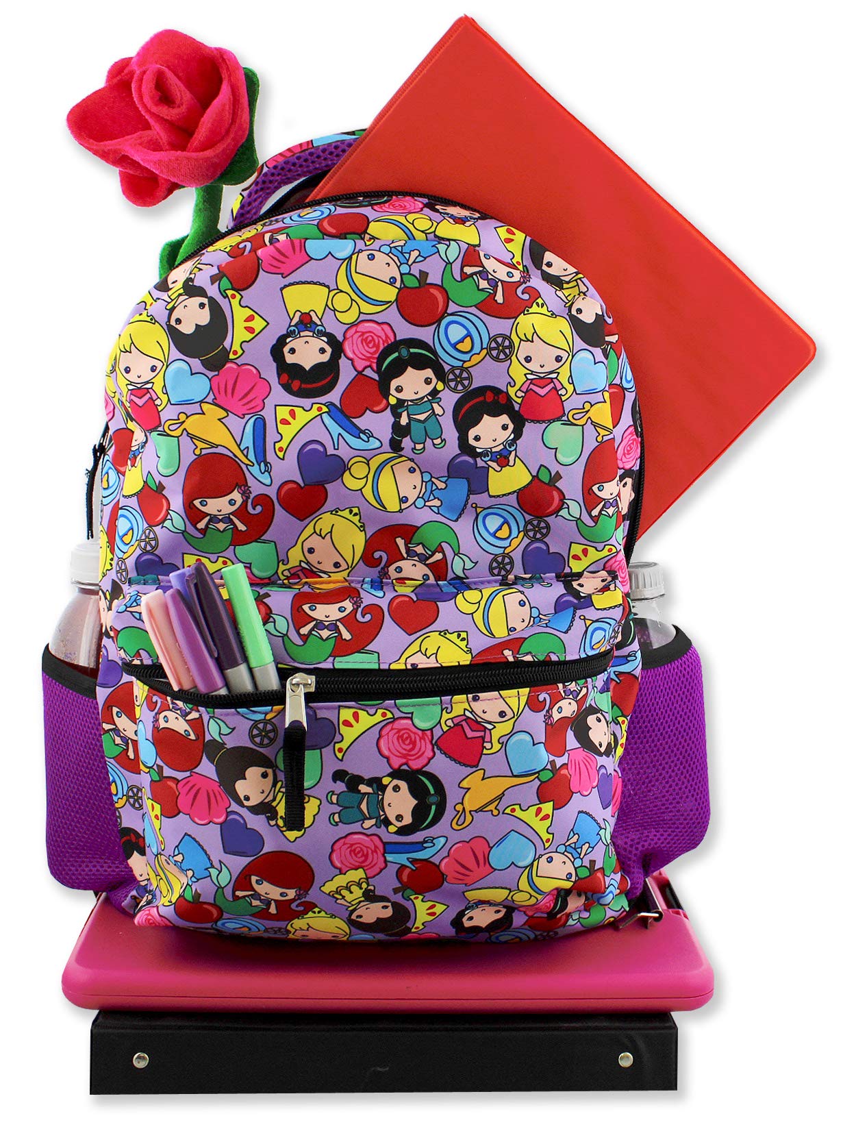 Disney Princess Emoji Girl's 16 Inch School Backpack Bag (One Size, Purple)