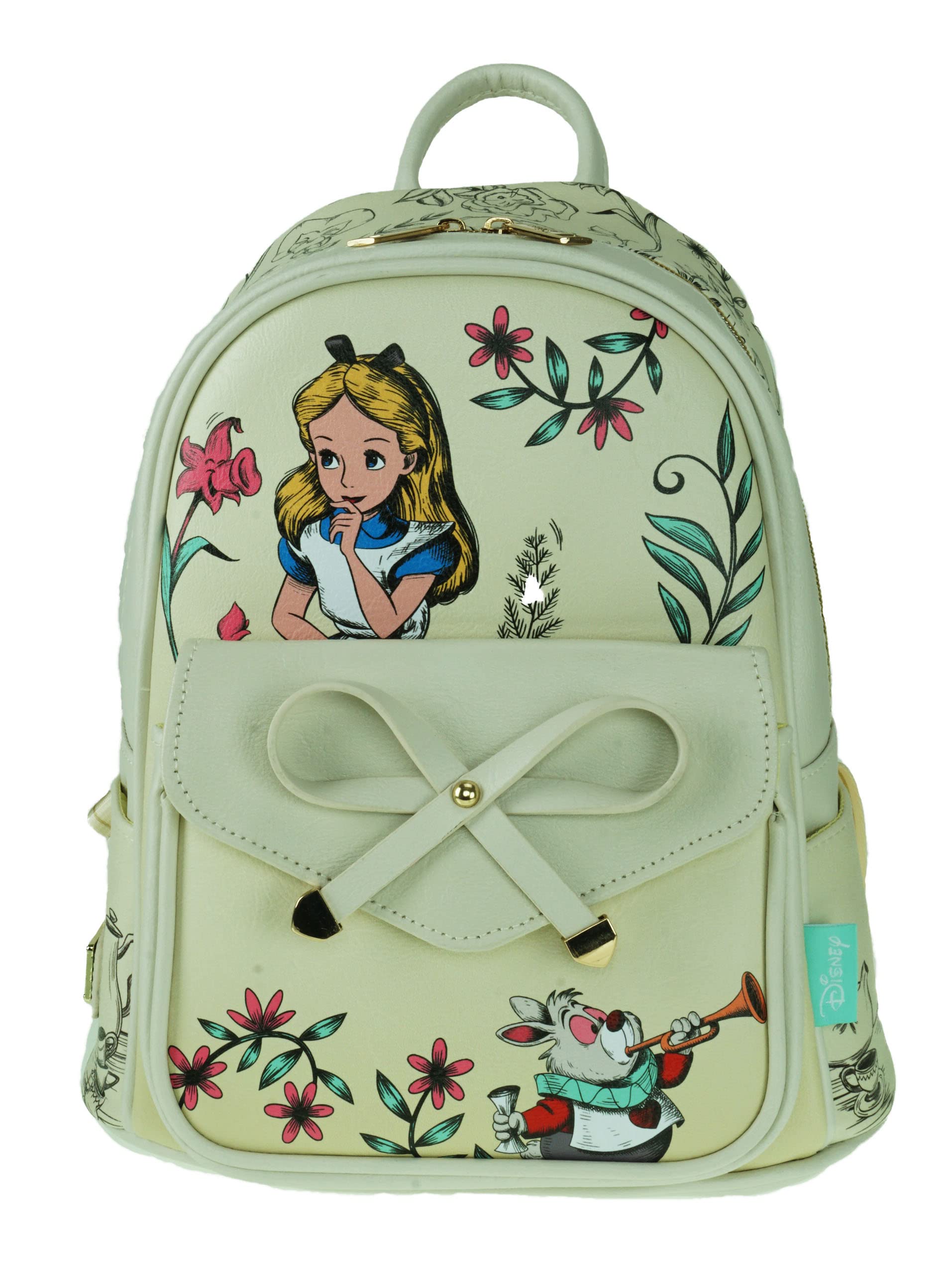 KBNL Alice in Wonderland 11inches Vegan Leather Mini Backpack - A21730, Multicoloured,Medium