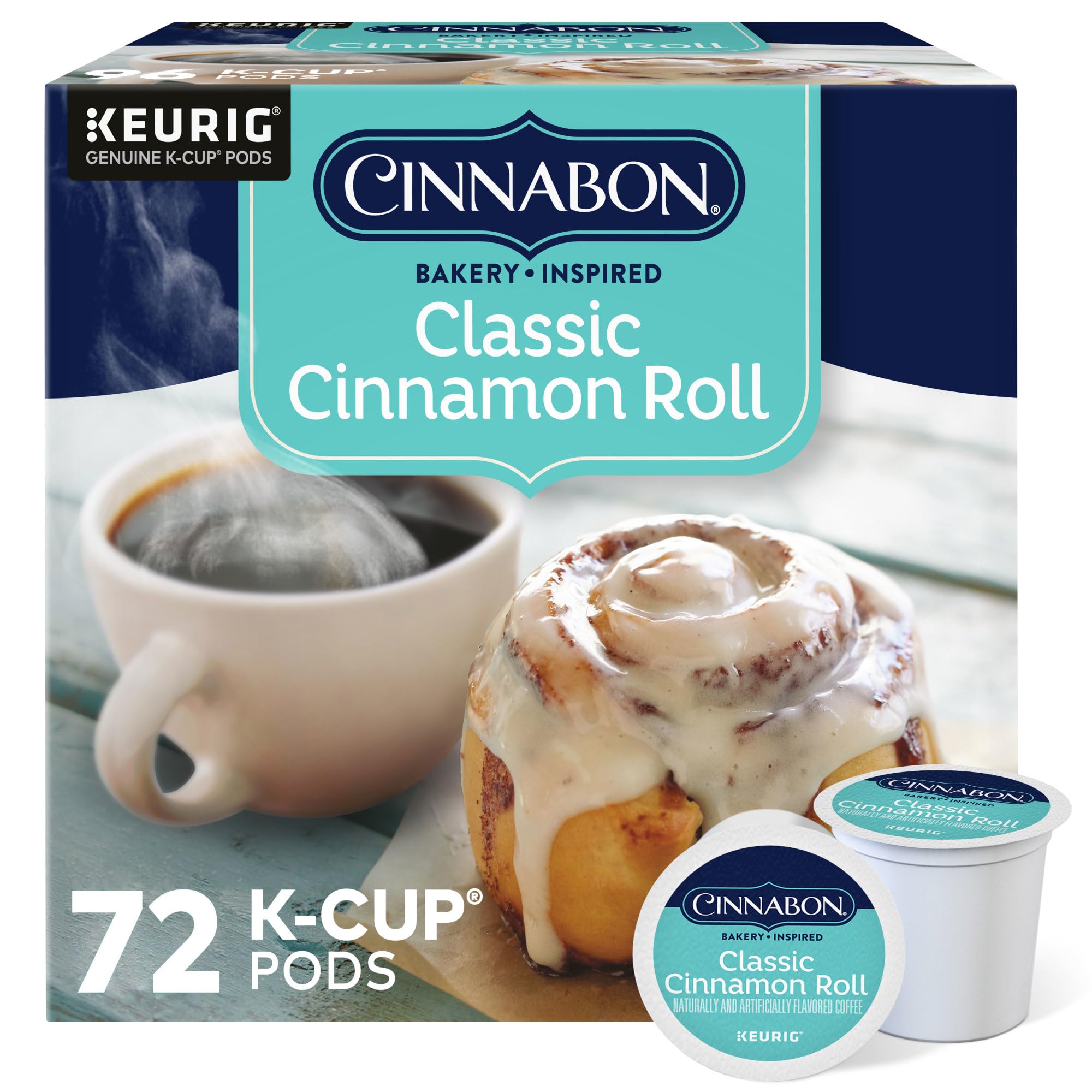 Cinnabon Classic Cinnamon Roll, Single-Serve Keurig K-Cup Pods, Flavored Coffee, 12 Count (Pack of 6)