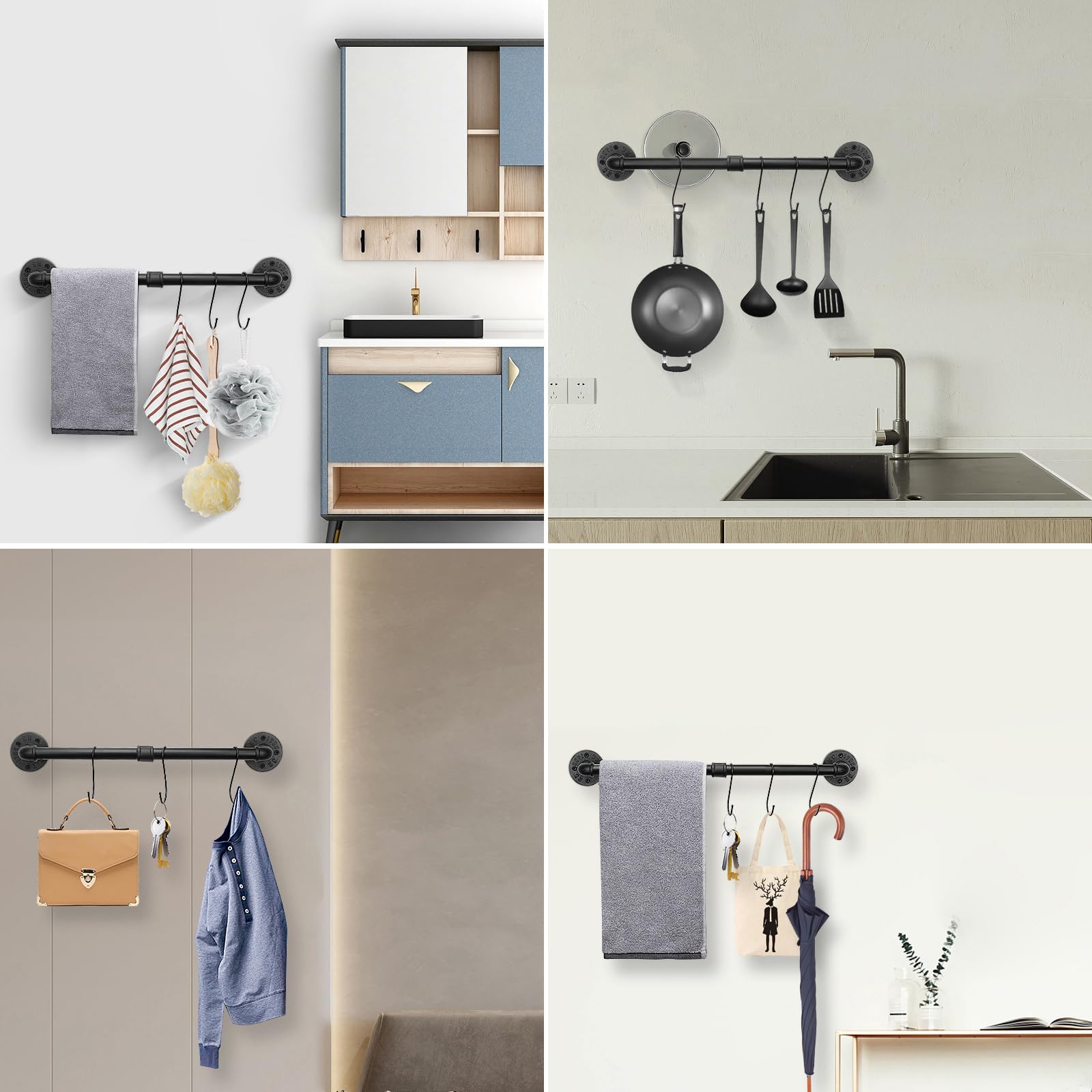 Livabber Black Industrial Pipe Kitchen Paper Holder & Hand Towel Holder，DIY Wall Mount Black Pipe Towel Holder with Heavy Duty Style, Simplistic Look Rustic Touch,which Makes Your Home More Fashion.