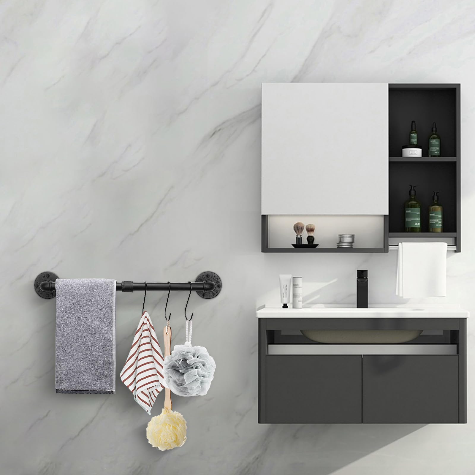 Livabber Black Industrial Pipe Kitchen Paper Holder & Hand Towel Holder，DIY Wall Mount Black Pipe Towel Holder with Heavy Duty Style, Simplistic Look Rustic Touch,which Makes Your Home More Fashion.