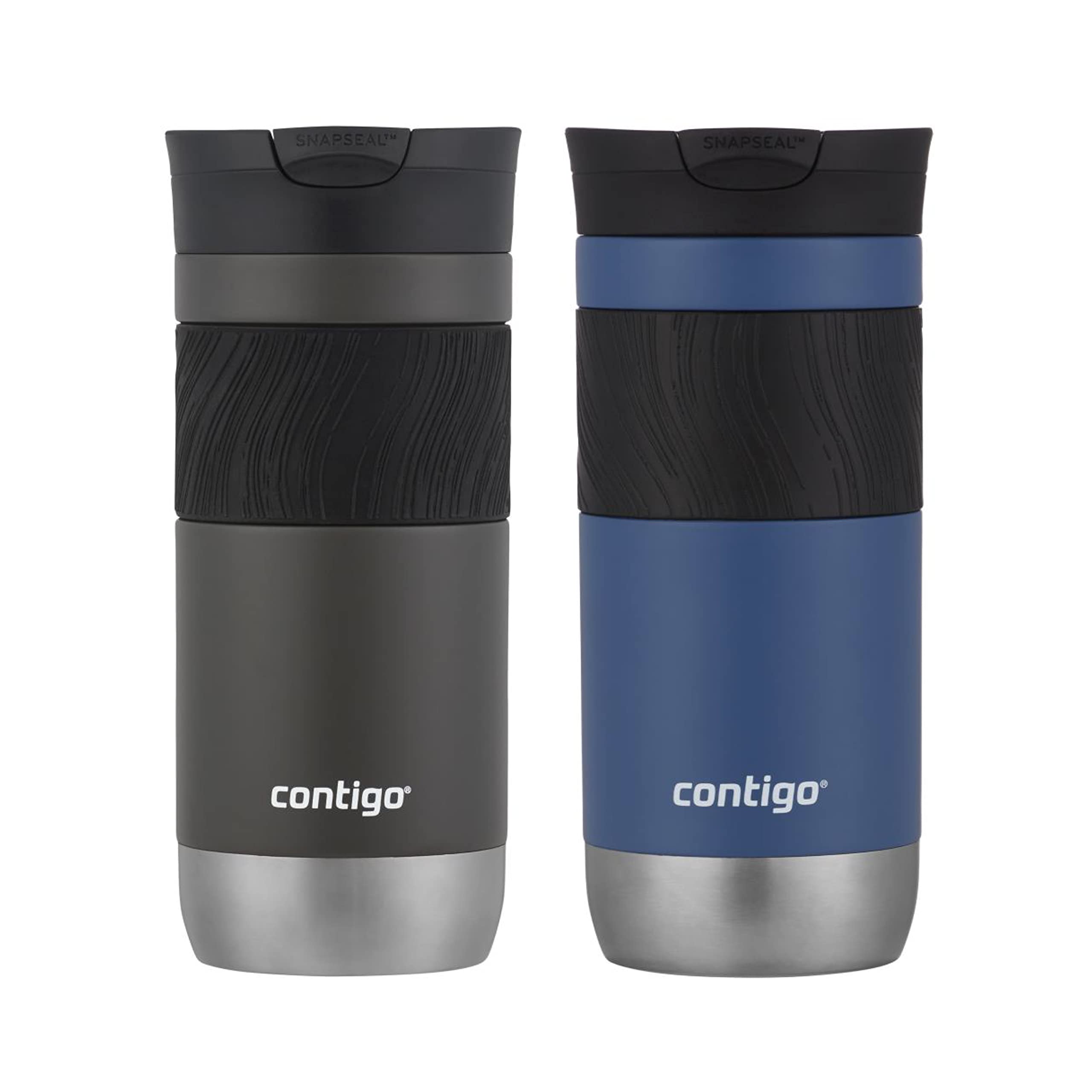Contigo Byron 2.0 Stainless Steel Insulated Travel Mug - 2 Pack, 16 oz - With SnapSeal Lid and Grip - 6 Hours Hot, Ideal for Coffee and Tea - Blue Corn & Sake