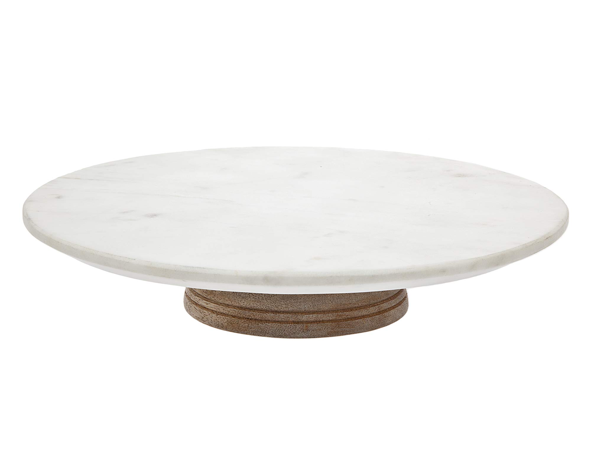 Godinger Revolving Cake Stand Plate for Decorating and Serving, Lazy Susan Wood Marble Rotating Platter