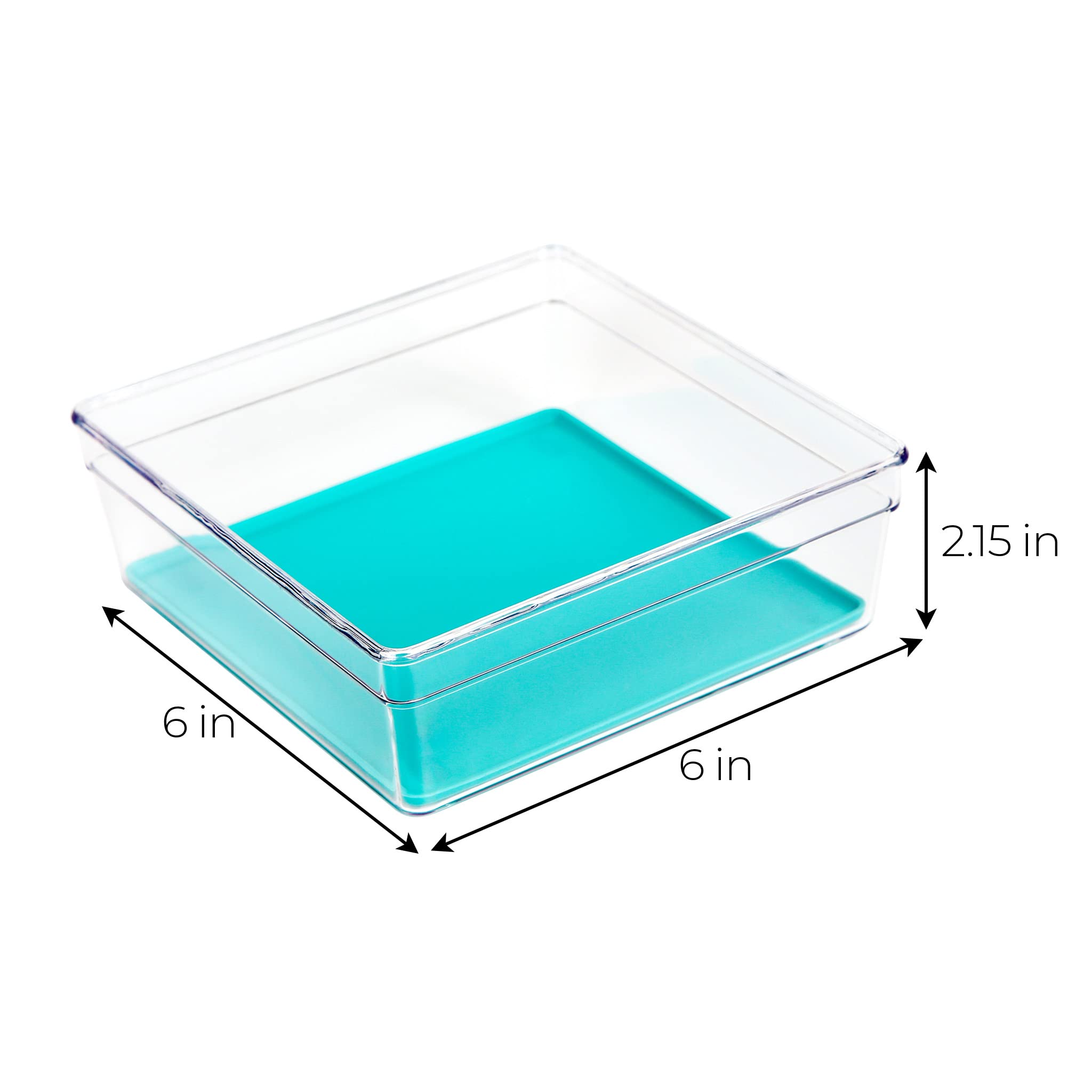 Smart Design Plastic Drawer Organizer - 6 x 6 Inch - Silicone Bottoms - BPA Free - Makeup Tray, Vanity, Utensils, Silverware Storage Bin - Kitchen - Blue