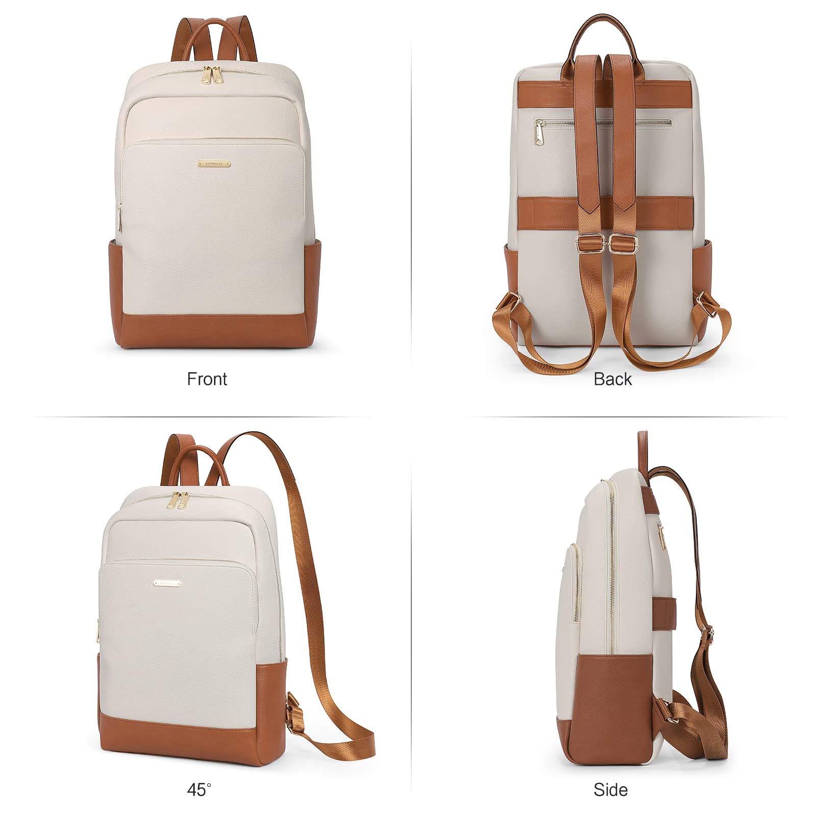 WESTBRONCO Leather Backpack Purse for Women 15.6 inch Laptop Backpack for School, Work, & Travel Beige