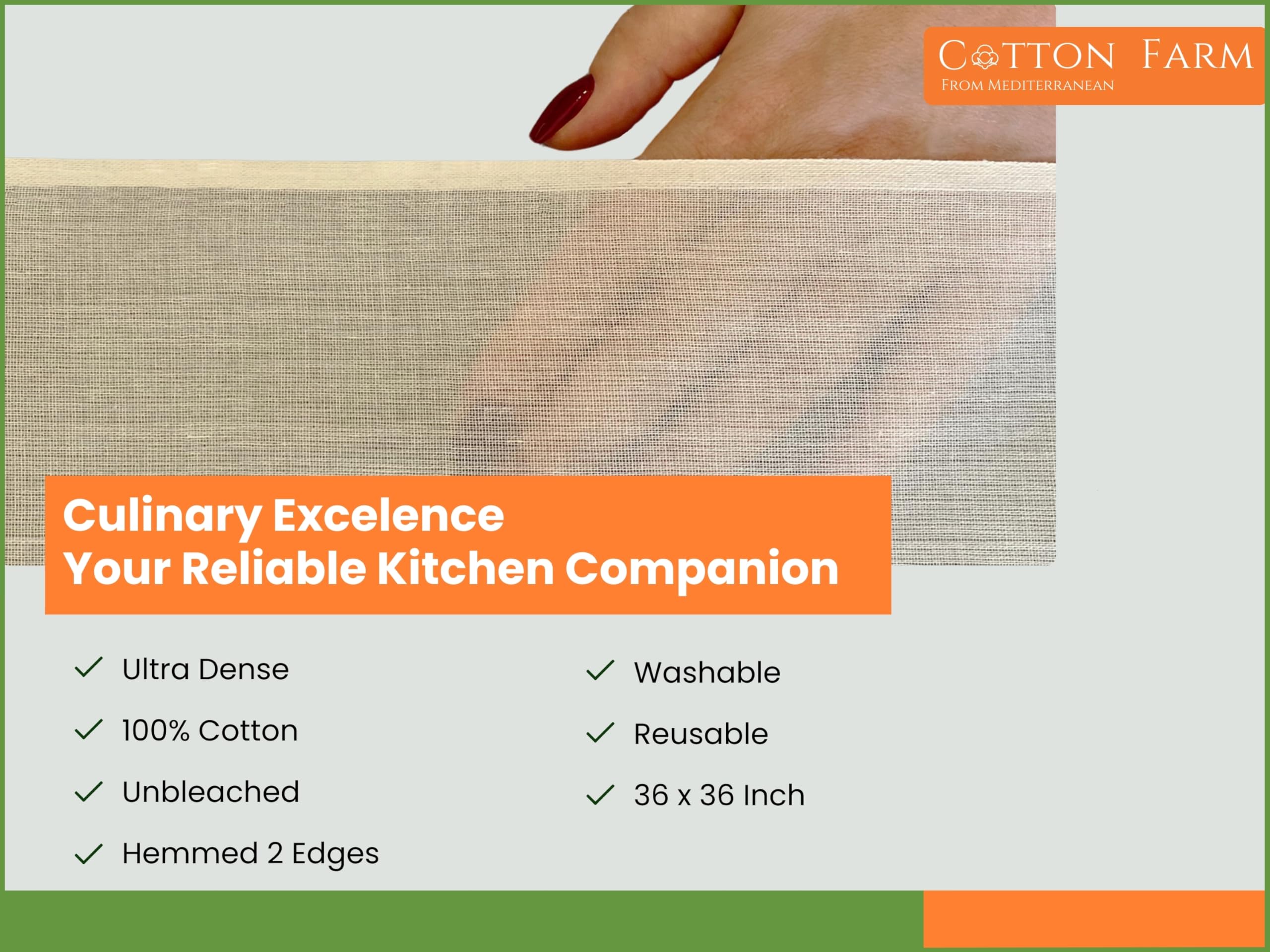Cotton Farm Cheesecloth, Grade 100; 9* - 18-45 Square Feet (36x36 inch), 100% Natural Unbleached Cotton, Food Grade