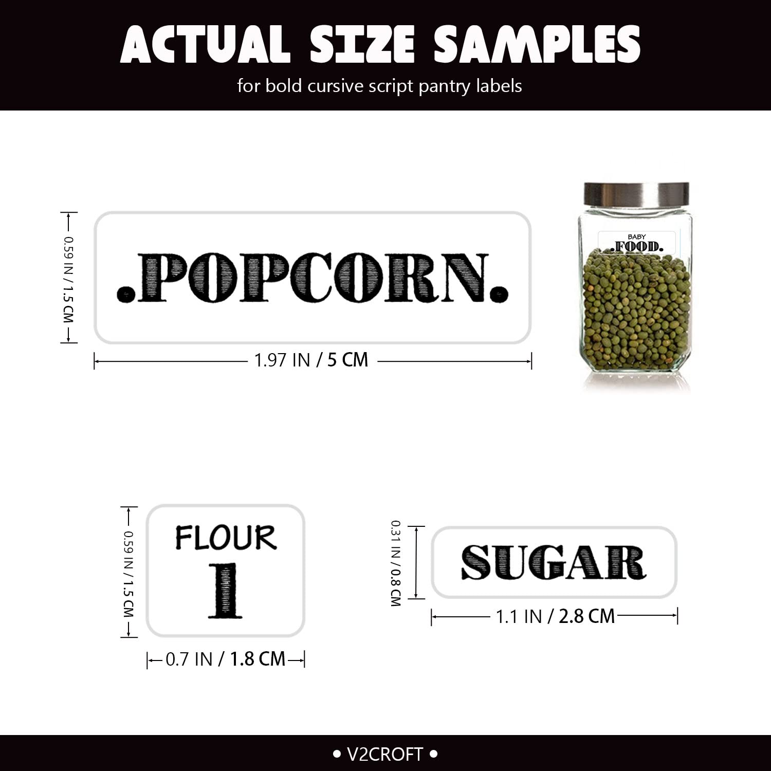 132 Clear Pantry Labels Sticker, Farmhouse Bold Cute Preprinted Pantry Names Stickers, Various Sizes Water Resistant Food Labels for Jars Canisters, Kitchen Organization and Storage W/extra "+"γ"&"