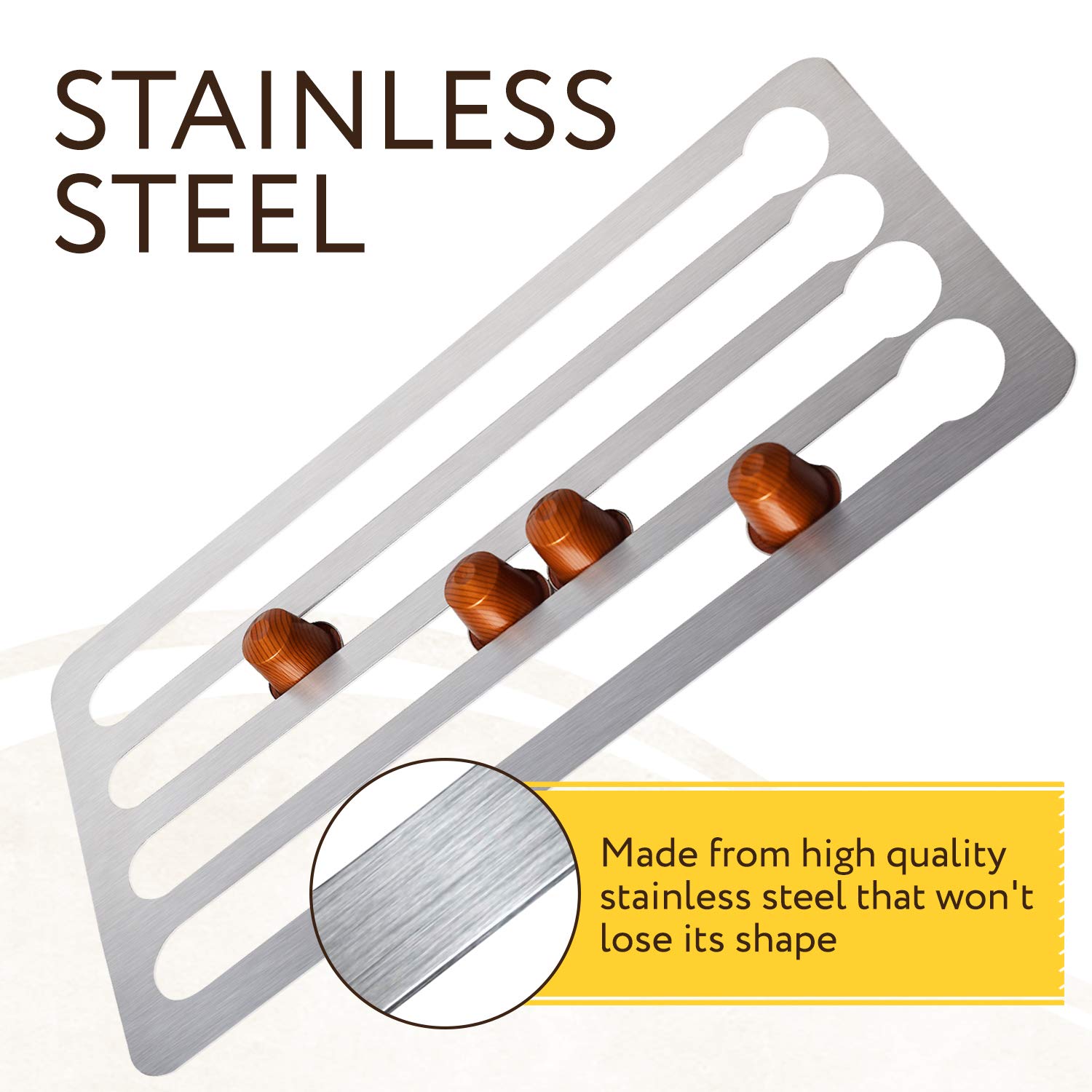 Stainless Steel Capsule Holder For Nespresso Pods, Vertically or Horizontally Mounted on Walls or Under Cabinets, 16"L x 8.6"W (41cm x 22 cm) Original Line Nespresso compatible Storage Holds 44