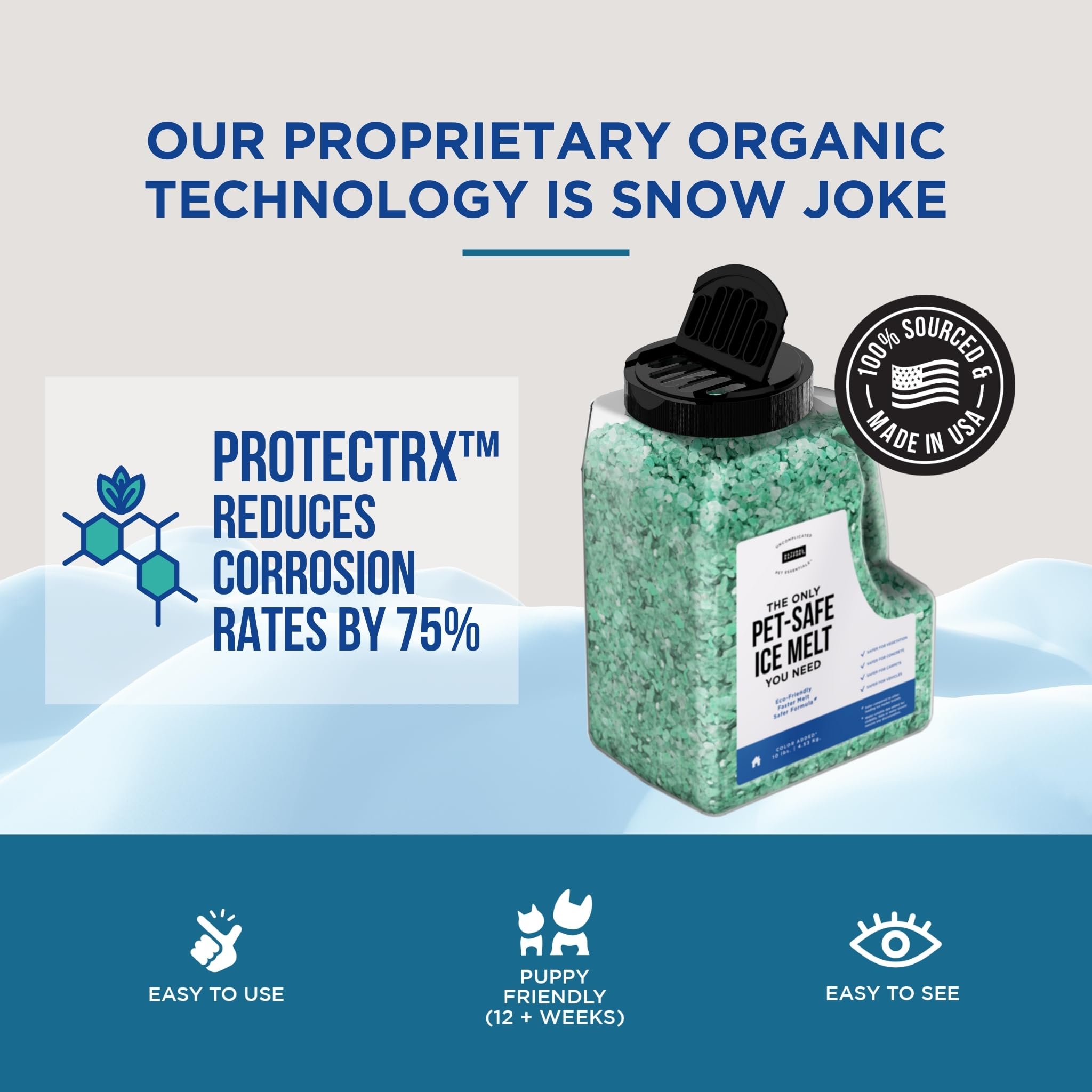 Natural Rapport Pet Friendly Ice Melt - Calcium Chloride Free, Pet Safe Ice Melter, Rock Salt Alternative - Time Release Deicer Formula Lasts 3X Longer (10 lb)