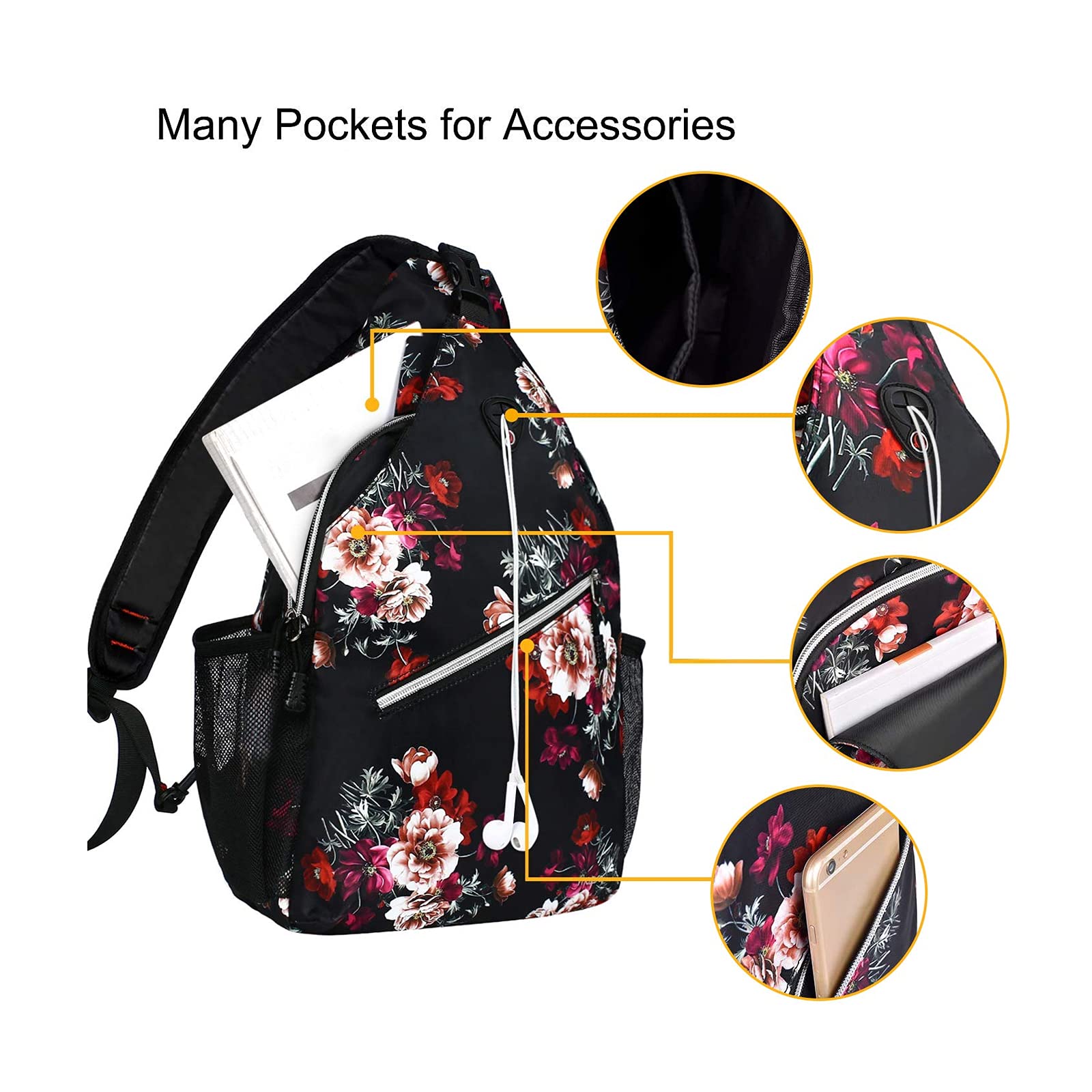 MOSISO 13 inch Sling Backpack, Multipurpose Hiking Daypack Outdoor Rope Crossbody Chest One Shoulder Bag, Cottonrose