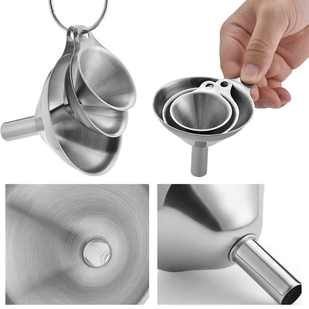 Stainless Steel Funnels, 3pcs Mini Filling Kitchen Funnel, Sizes Large To Small Funnels for Transferring Essential Oils, Liquid, Fluid, Dry Ingredients & Powder, Durable and Dishwash