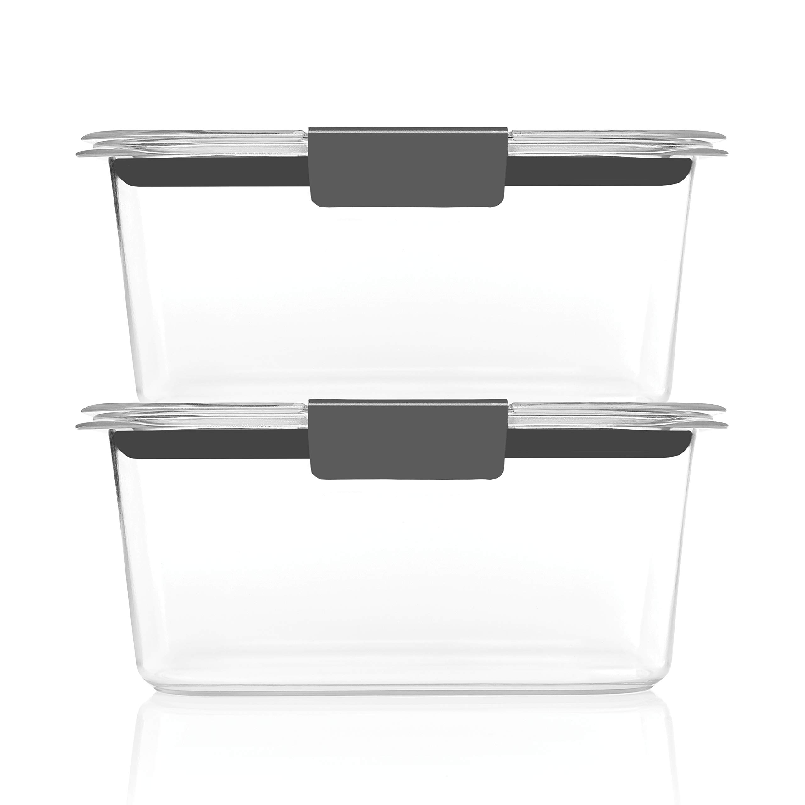 Rubbermaid 2-Piece Brilliance Food Storage Containers with Lids for Lunch, Meal Prep, and Leftovers, Dishwasher Safe, 4.7-Cup, Clear/Grey