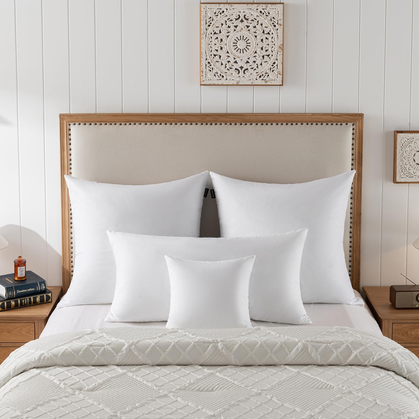 basic home 26x26 Euro Throw Pillow Inserts-Down Feather Pillow Inserts-Cotton Fabric-Set of 2-White