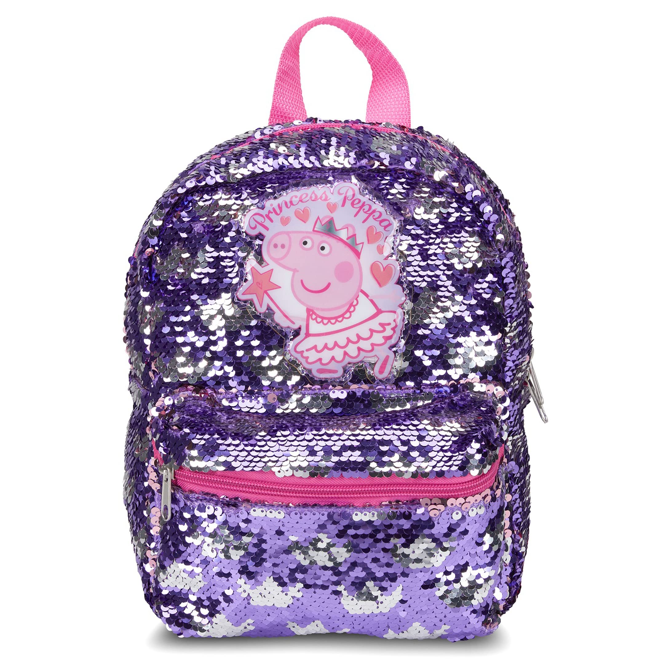 Peppa Pig Mini Backpack for Girls for Kindergarten & Elementary School, 10 Inch, Flip Sequins Patch, Adjustable Straps, Lightweight Travel Bag for Kids