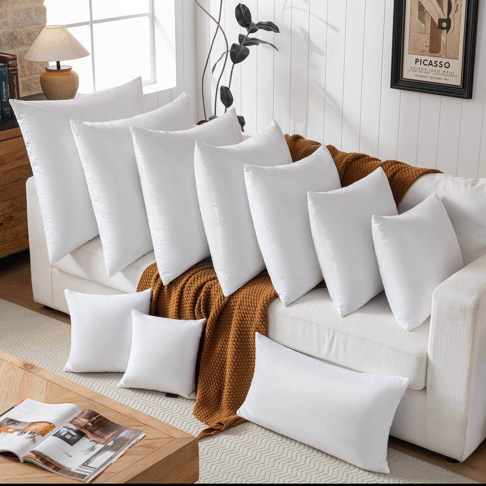 basic home 26x26 Euro Throw Pillow Inserts-Down Feather Pillow Inserts-Cotton Fabric-Set of 2-White