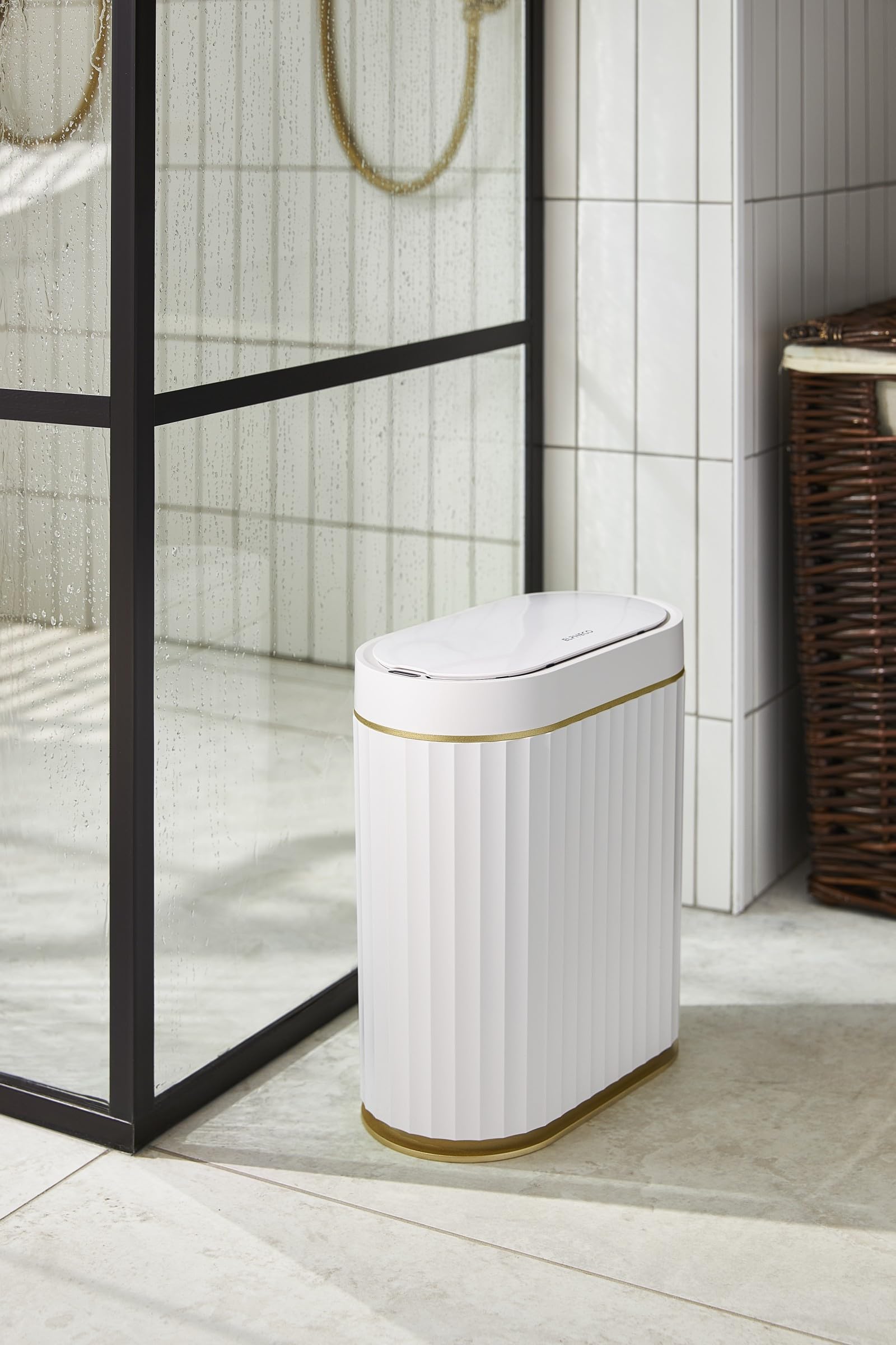 ELPHECO Bathroom Trash Can with Lid Automatic Garbage Can, 2 Gallon Slim Smart Trash Can, Small Plastic Trash Bin, 10 L Narrow Motion Sensor Trash Can for Bedroom, Bathroom, Kitchen, Office