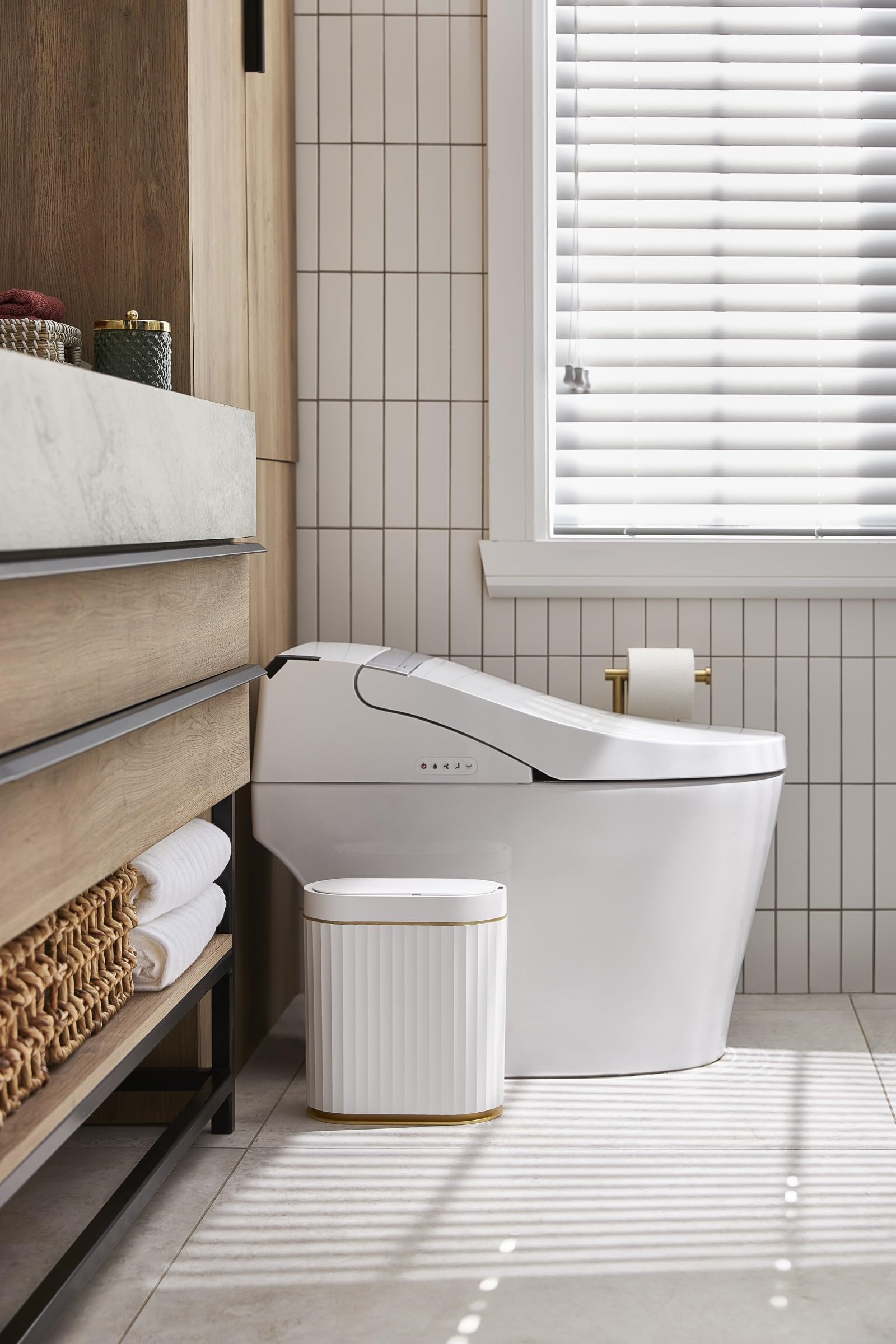 ELPHECO Bathroom Trash Can with Lid Automatic Garbage Can, 2 Gallon Slim Smart Trash Can, Small Plastic Trash Bin, 10 L Narrow Motion Sensor Trash Can for Bedroom, Bathroom, Kitchen, Office