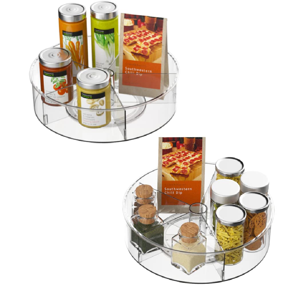 Slideep Lazy Susan Plastic Turntable Divided Spinner for Kitchen Cabinet, Pantry, Fridge, Cupboard, Counter Organizing Fully Rotating Organizer for Food, Spices, and Condiments, 11.5" Clear - 2 Pack
