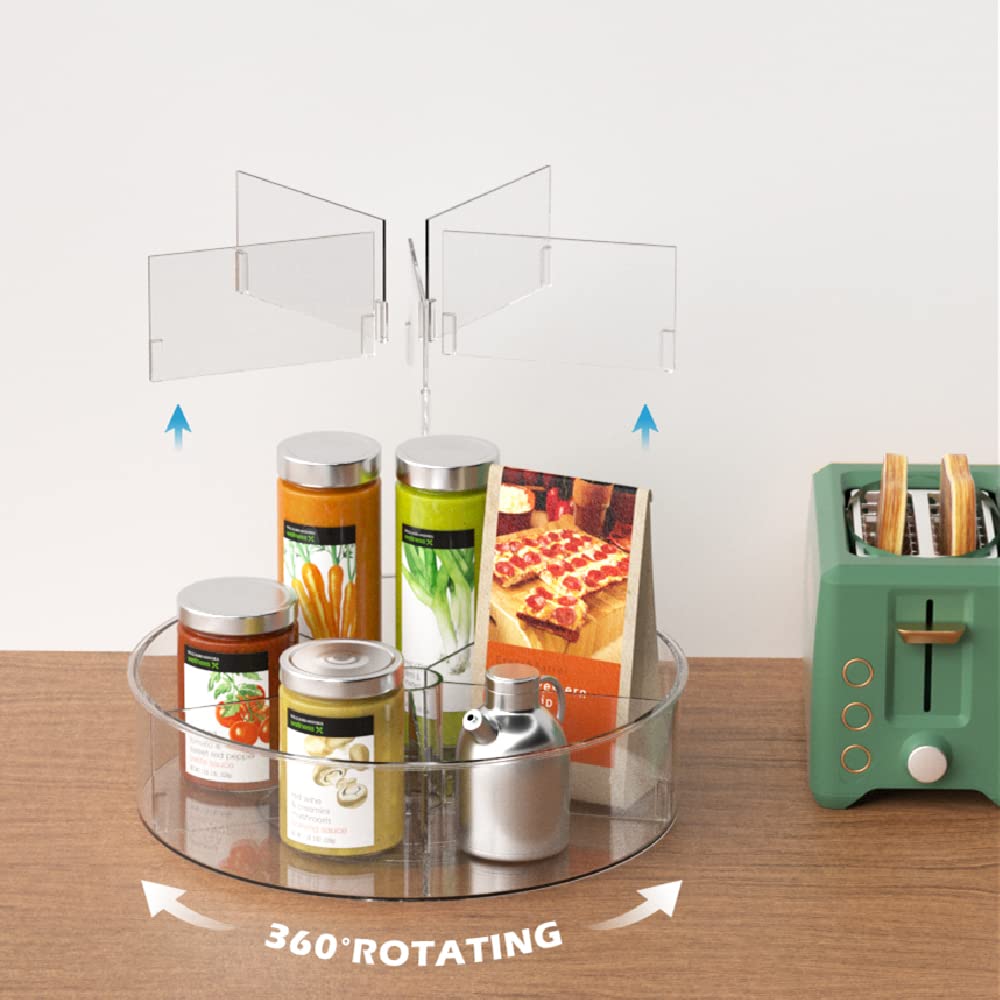 Slideep Lazy Susan Plastic Turntable Divided Spinner for Kitchen Cabinet, Pantry, Fridge, Cupboard, Counter Organizing Fully Rotating Organizer for Food, Spices, and Condiments, 11.5" Clear - 2 Pack