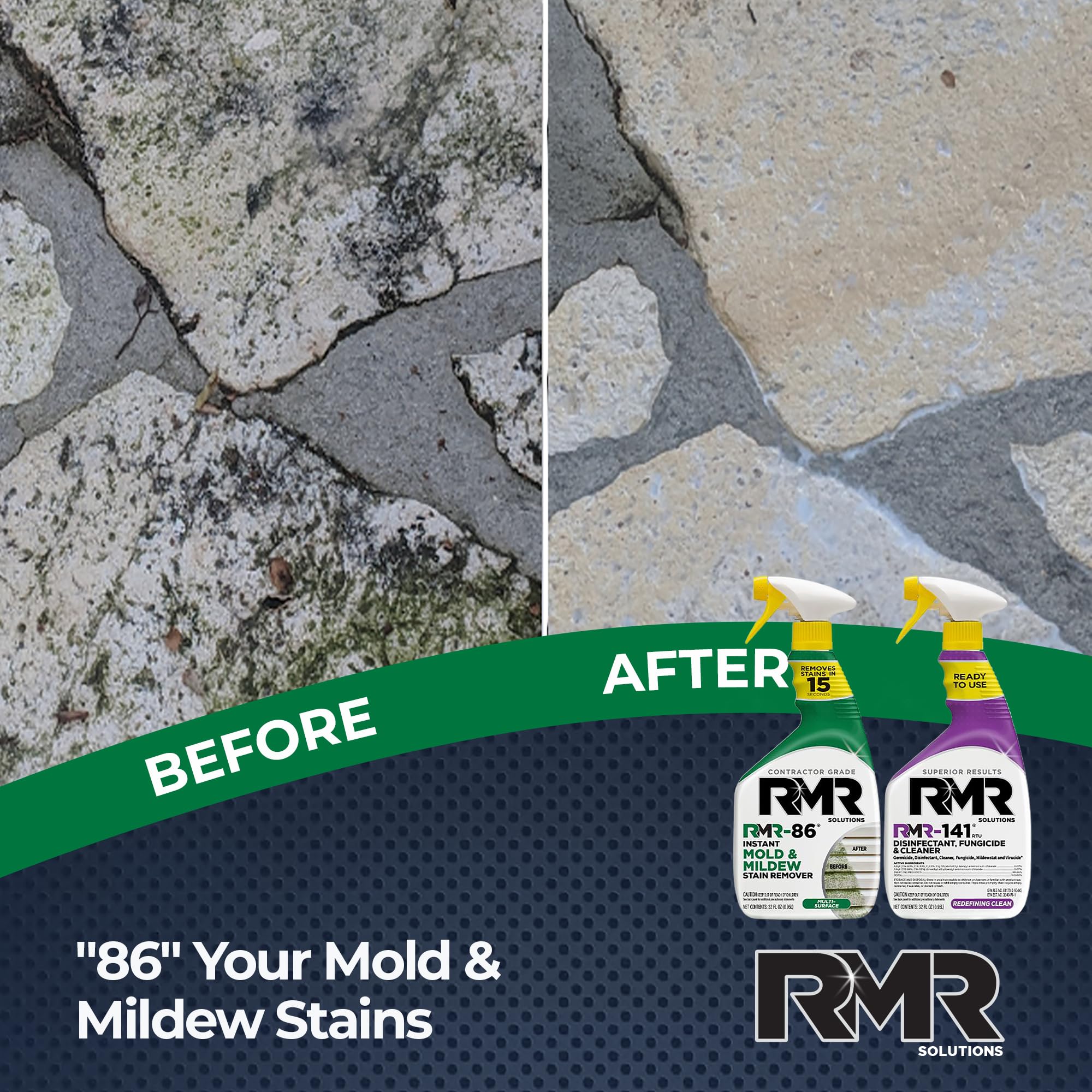RMR Brands Complete Mold Killer & Stain Remover Bundle - Mold and Mildew Prevention Kit, Disinfectant Spray, Mold and Mildew Stain Remover, Includes 2 - 32 Ounce Bottles