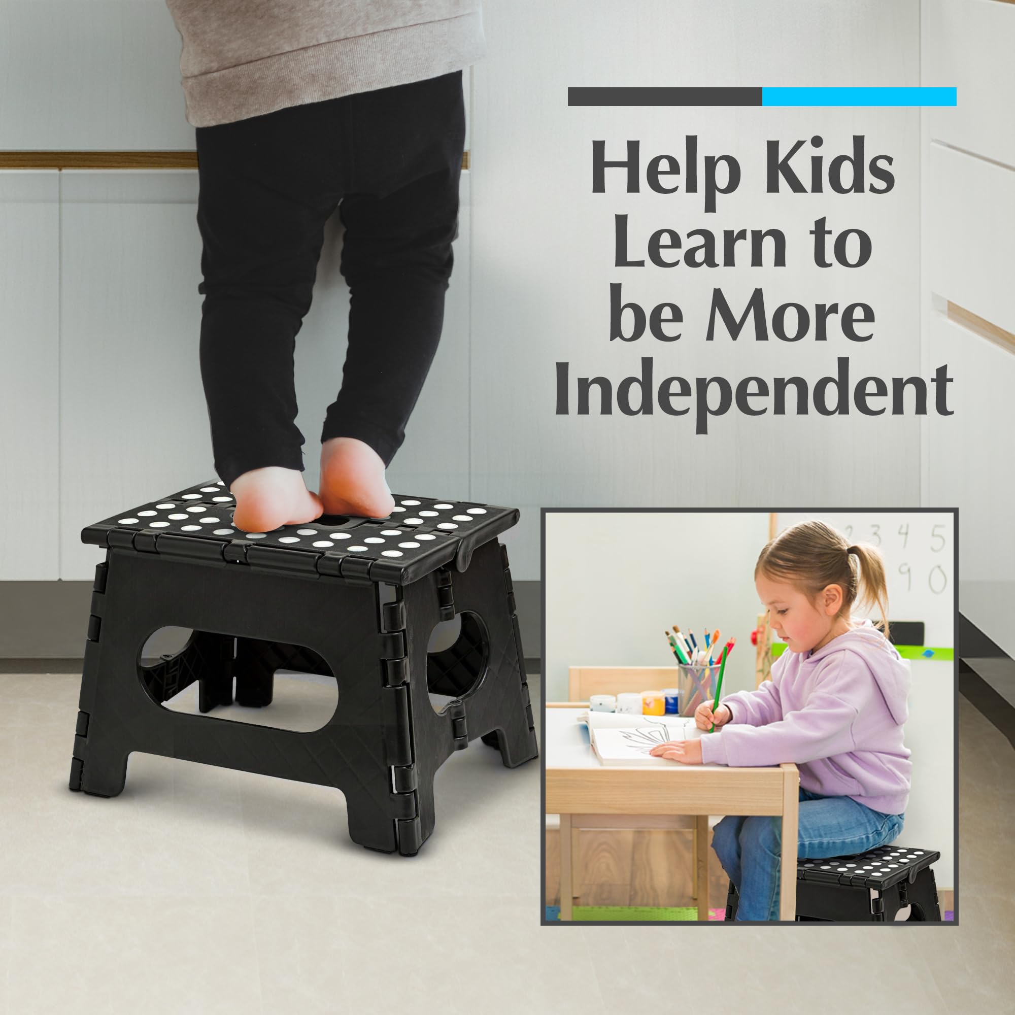 Folding Step Stool - The Lightweight Step Stool is Sturdy Enough to Support Adults and Safe Enough for Kids. Opens Easy with One Flip. Great for Kitchen, Bathroom, Bedroom, Kids or Adults.