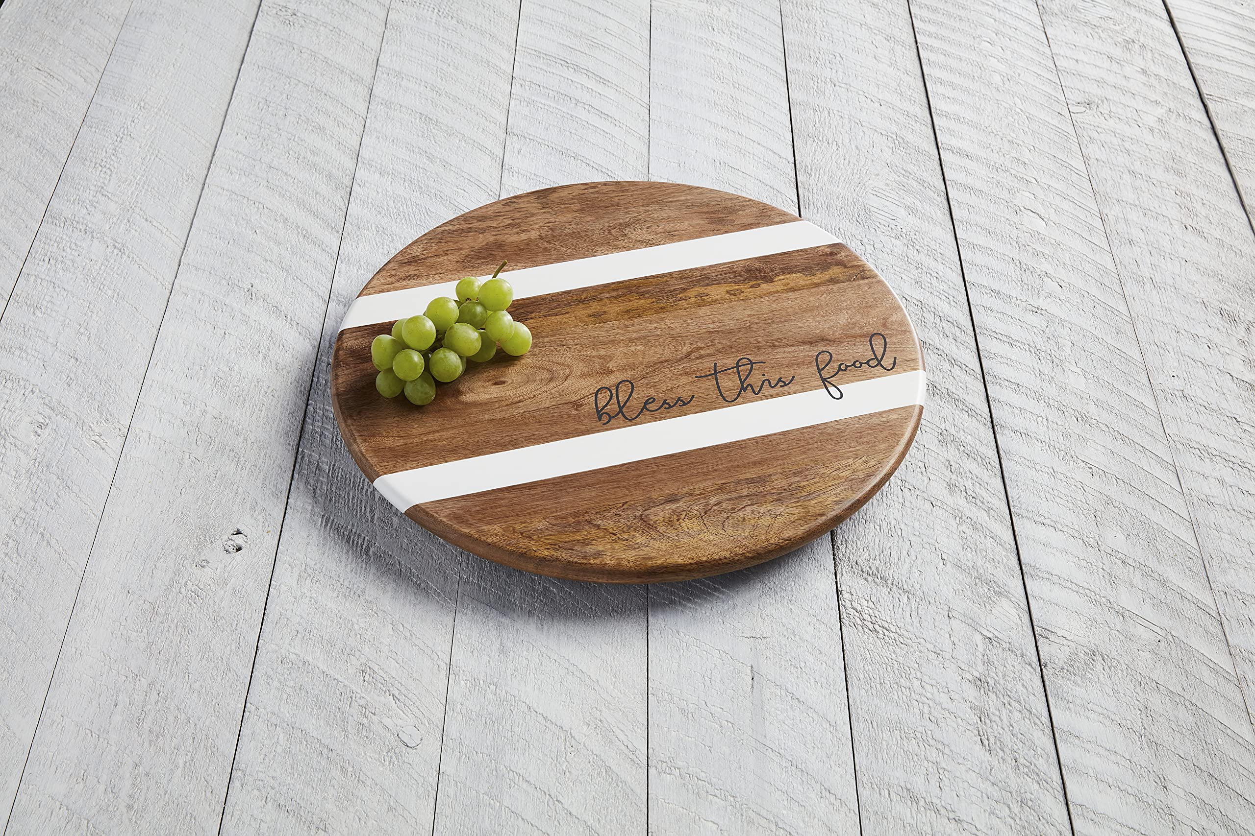 Mud Pie Wooden Bless This Food Lazy Susan, Brown, White, 16.5" Dia