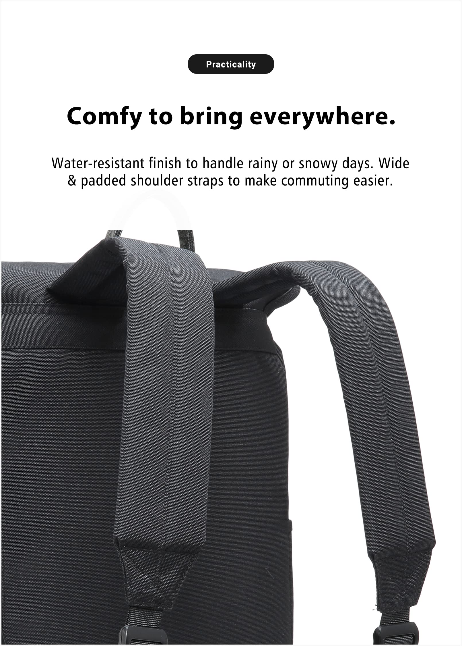 SansPeur FERDA Backpack, Casual Back Pack with Laptop Sleeve, designed for Work, Travel, School & College, Black
