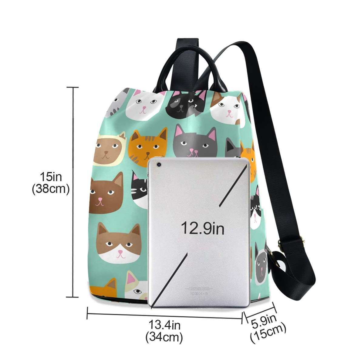 ALAZA Rainbow Cute Cat Faces Backpack Purse with Adjustable Straps for Woman Ladies